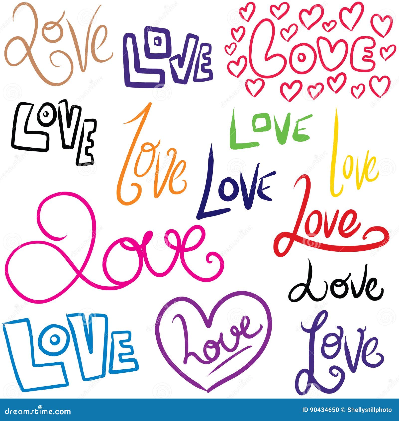 Collection of Handwritten Love Words Stock Vector - Illustration of ...
