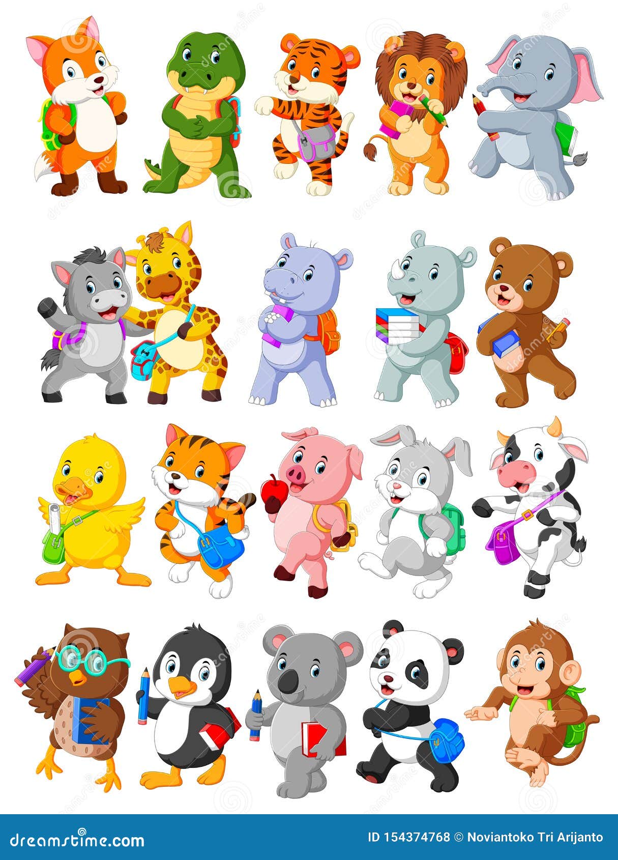 Happy Animal Cartoon With Tall Tree | CartoonDealer.com #50763341