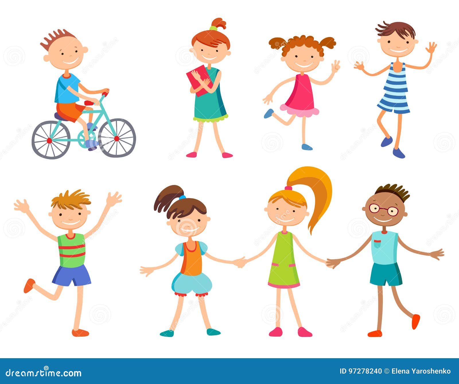 Collection of Happy Children in Different Positions Stock Vector ...