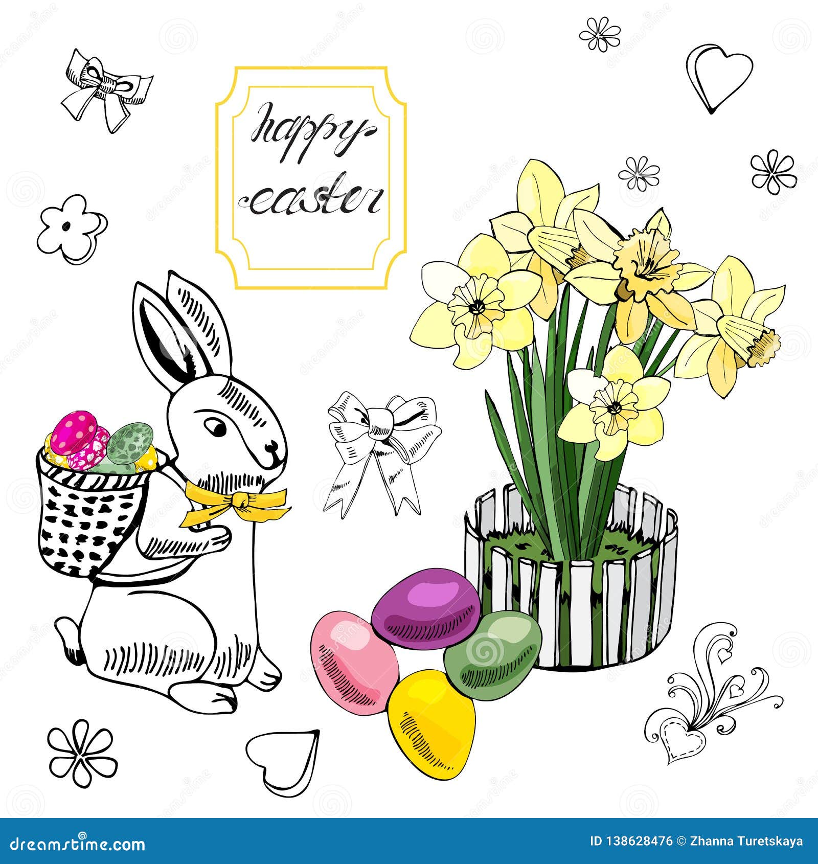 Collection of Happy Easter Elements. Hand Drawn Sketch of Rabbit ...