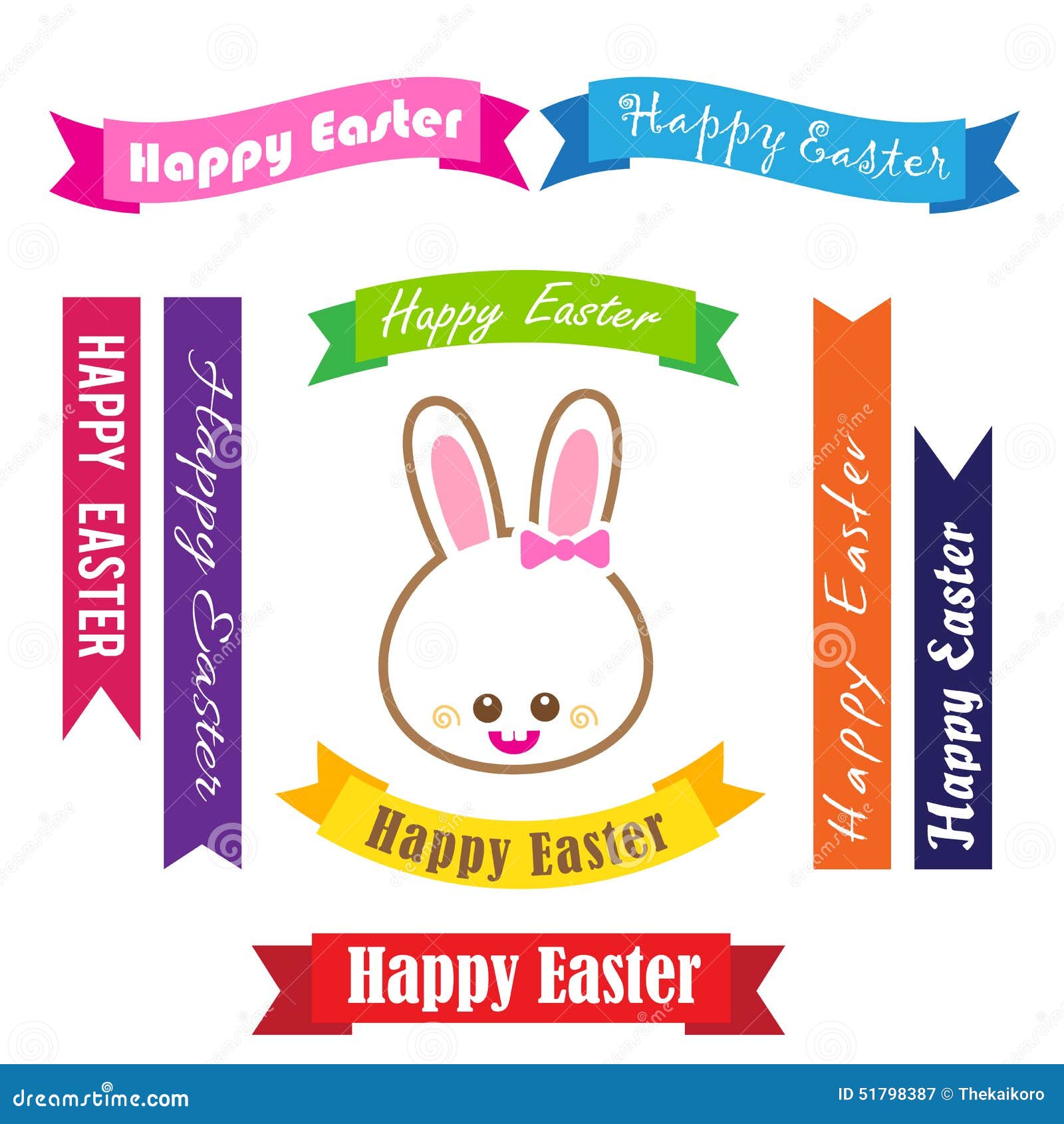 Collection of Happy Easter on Ribbon Tag Stock Vector - Illustration of ...