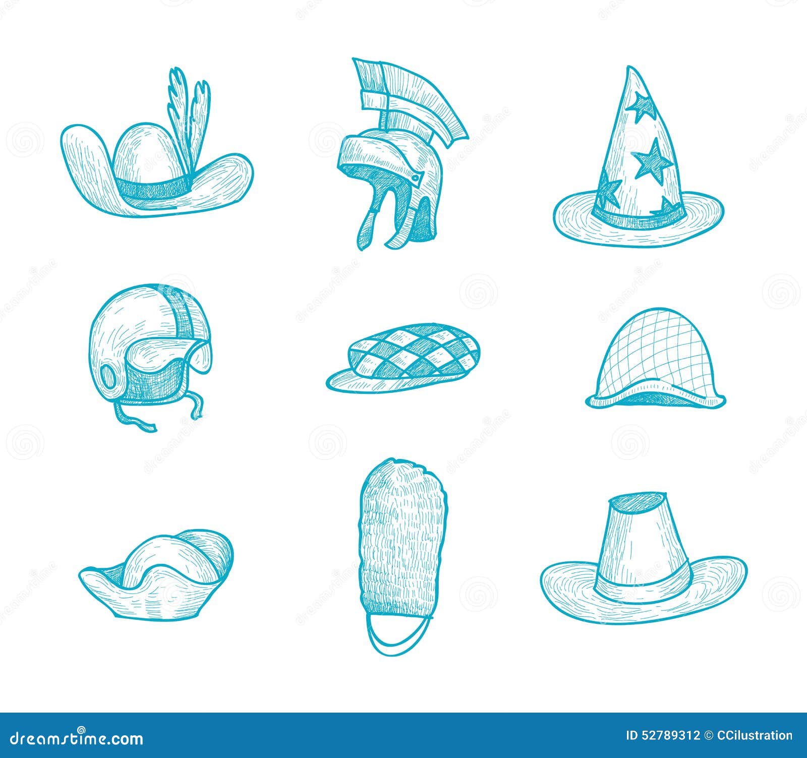 Collection of Hats, Hand Drawn. Stock Vector - Illustration of check ...