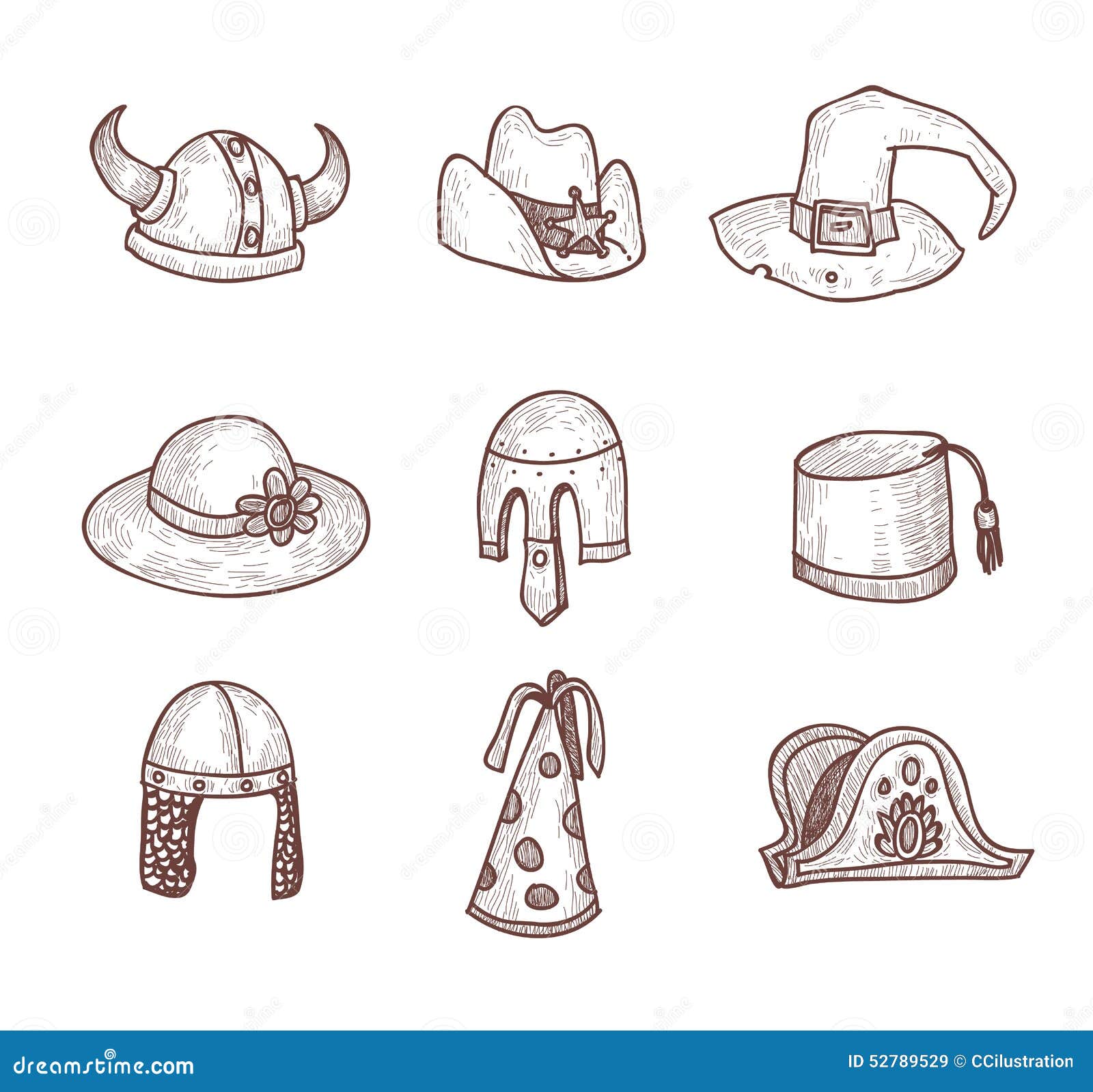 Collection of Hats, Hand Drawn. Stock Vector - Illustration of head ...