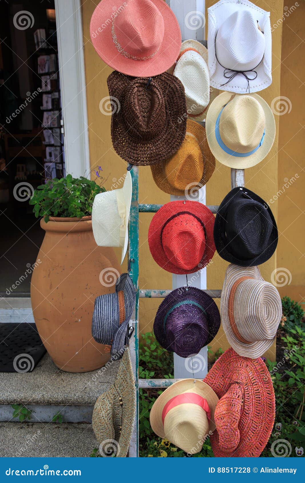 Collection of Hats on a Rack Stock Photo - Image of favorite, lines ...