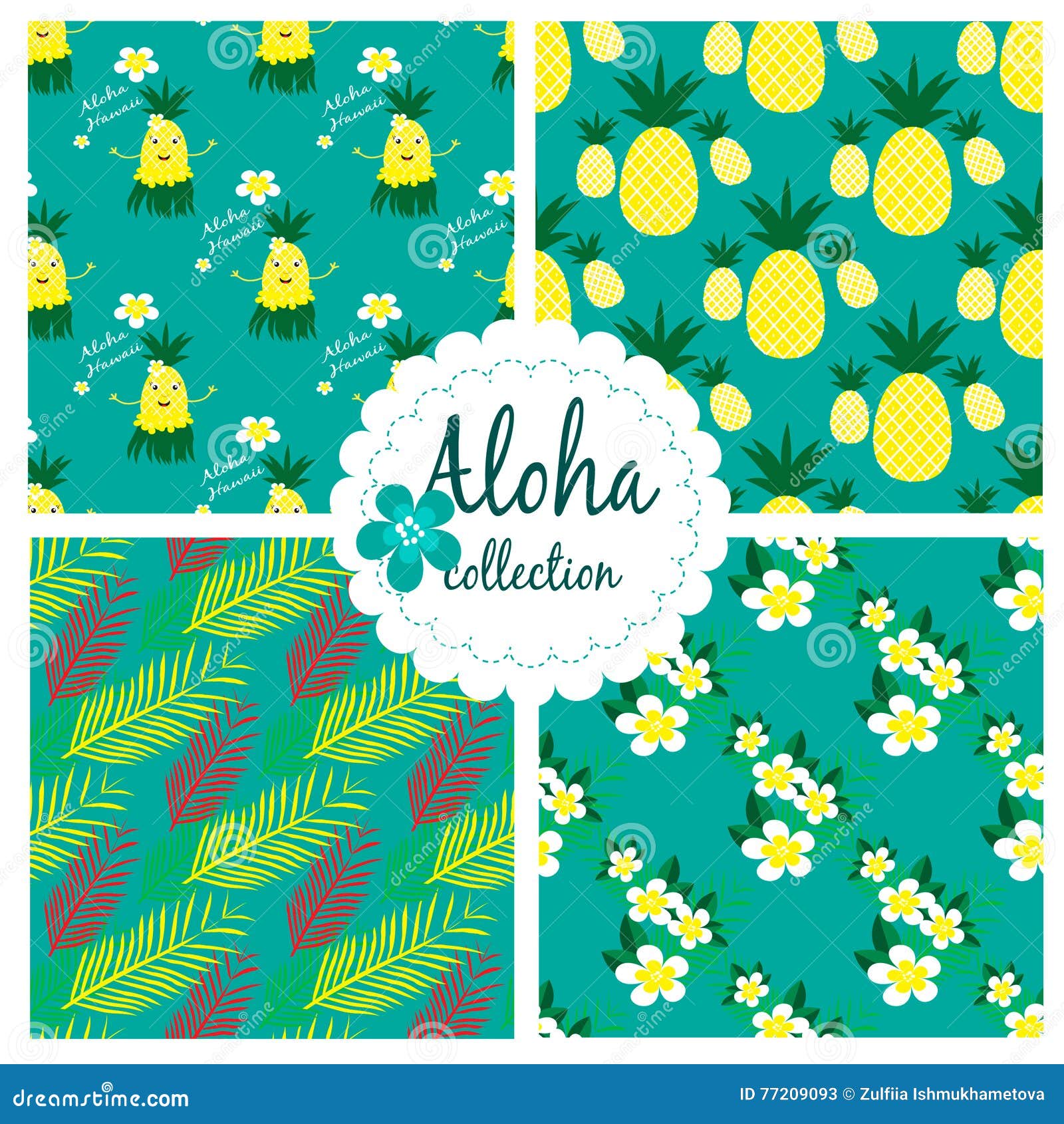 Collection with Hawaiian Seamless Pattern Stock Vector - Illustration ...