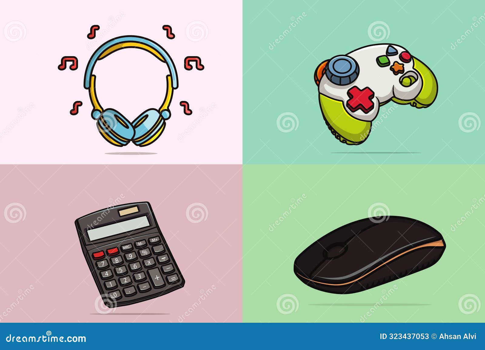 Collection of Headphone, Gaming Console, Calculator, and Mouse Vector ...