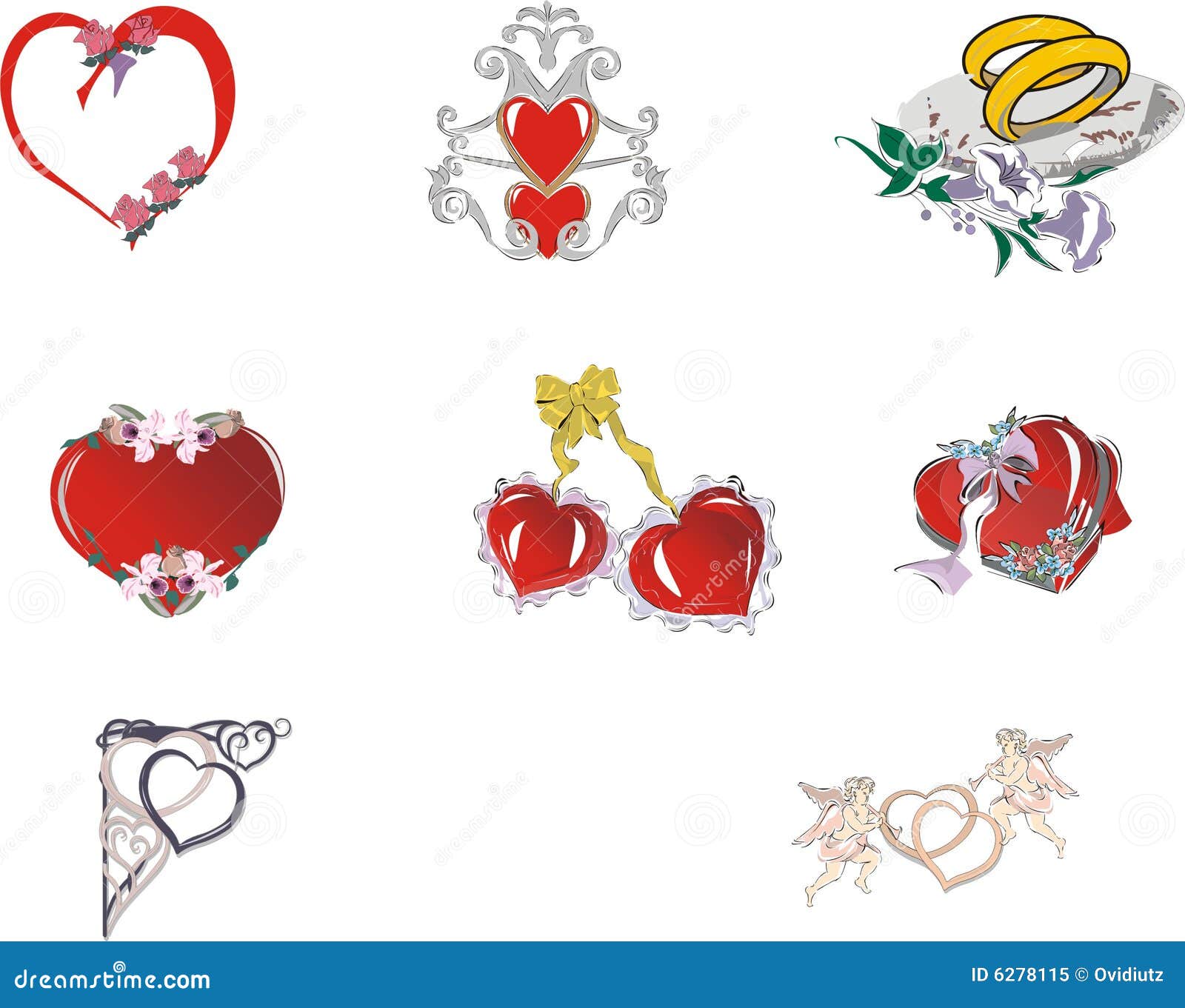 Collection of Hearts Wedding Stock Vector - Illustration of patterned ...