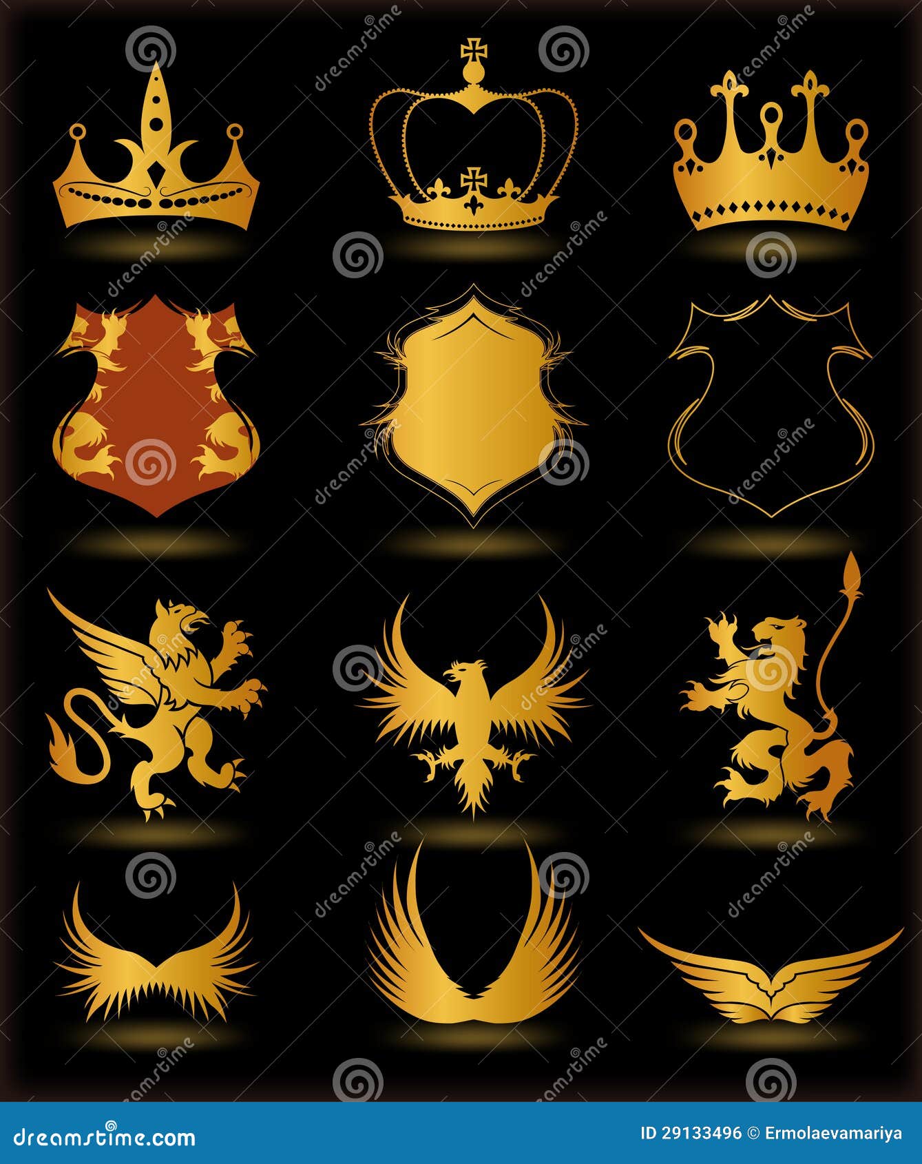 Collection Heraldic Gold Elements on Black Stock Vector - Illustration ...