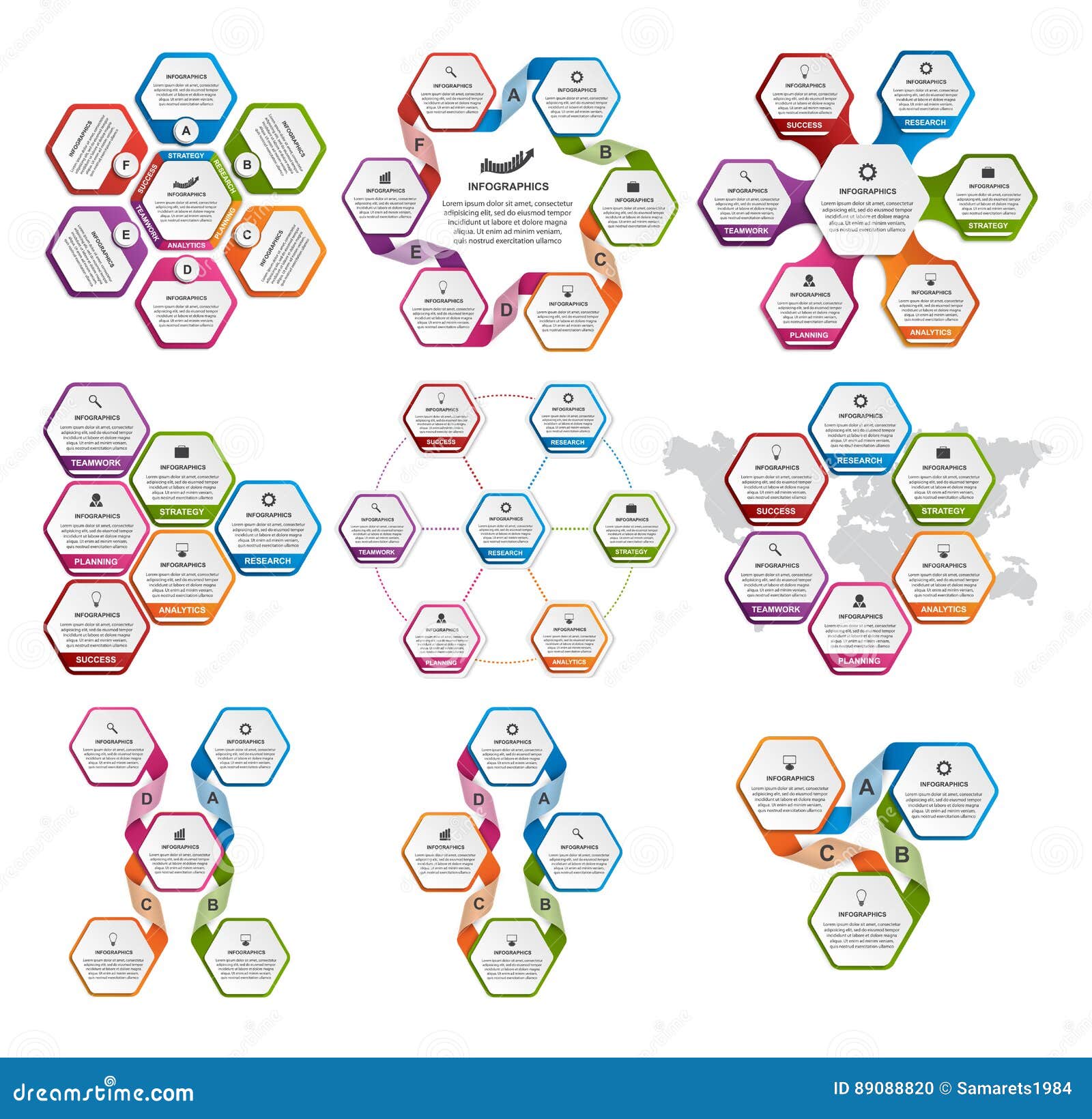 Collection of Hexagon Colorful Infographics. Design Elements Stock ...