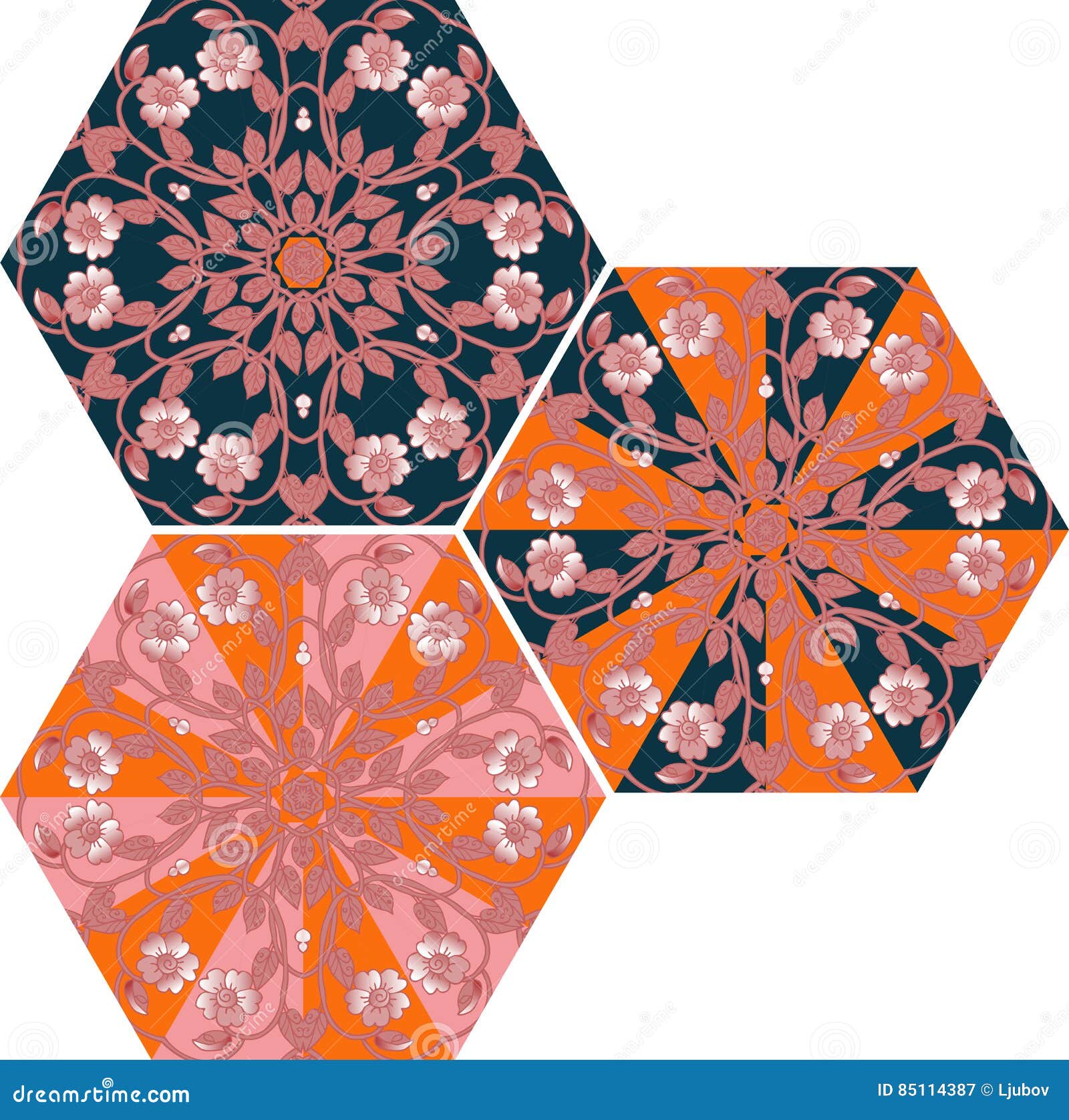 Collection of Hexagonal Templates with Flowers for Ceramic Tile. Stock ...