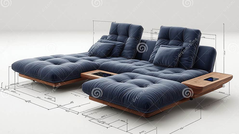 Modern Modular Sofa with Blueprint Details Stock Illustration ...