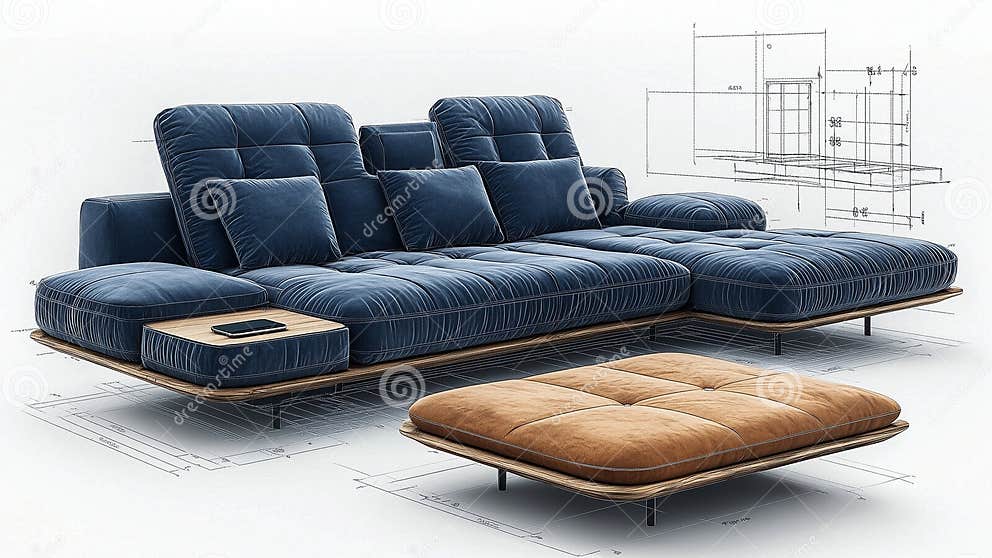 Modern Modular Sofa with Blueprint Details Stock Illustration ...