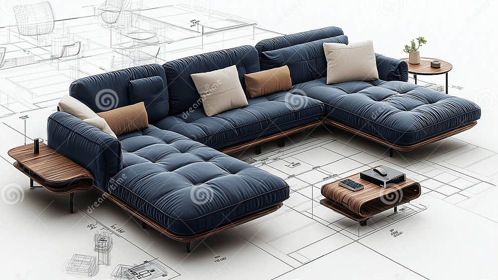 Modern Modular Sofa with Blueprint Details Stock Illustration ...