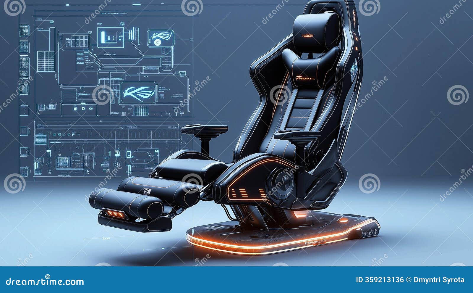 Futuristic Gaming Chair Blueprints Stock Illustration - Illustration of ...