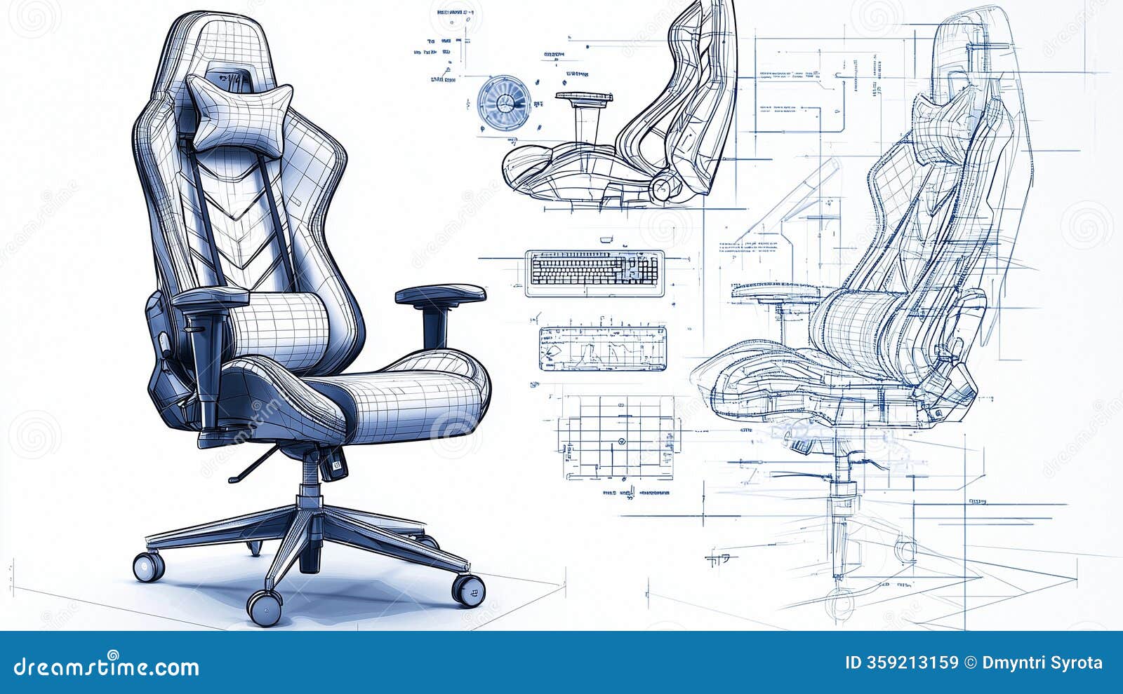 Futuristic Gaming Chair Blueprints Stock Illustration - Illustration of ...