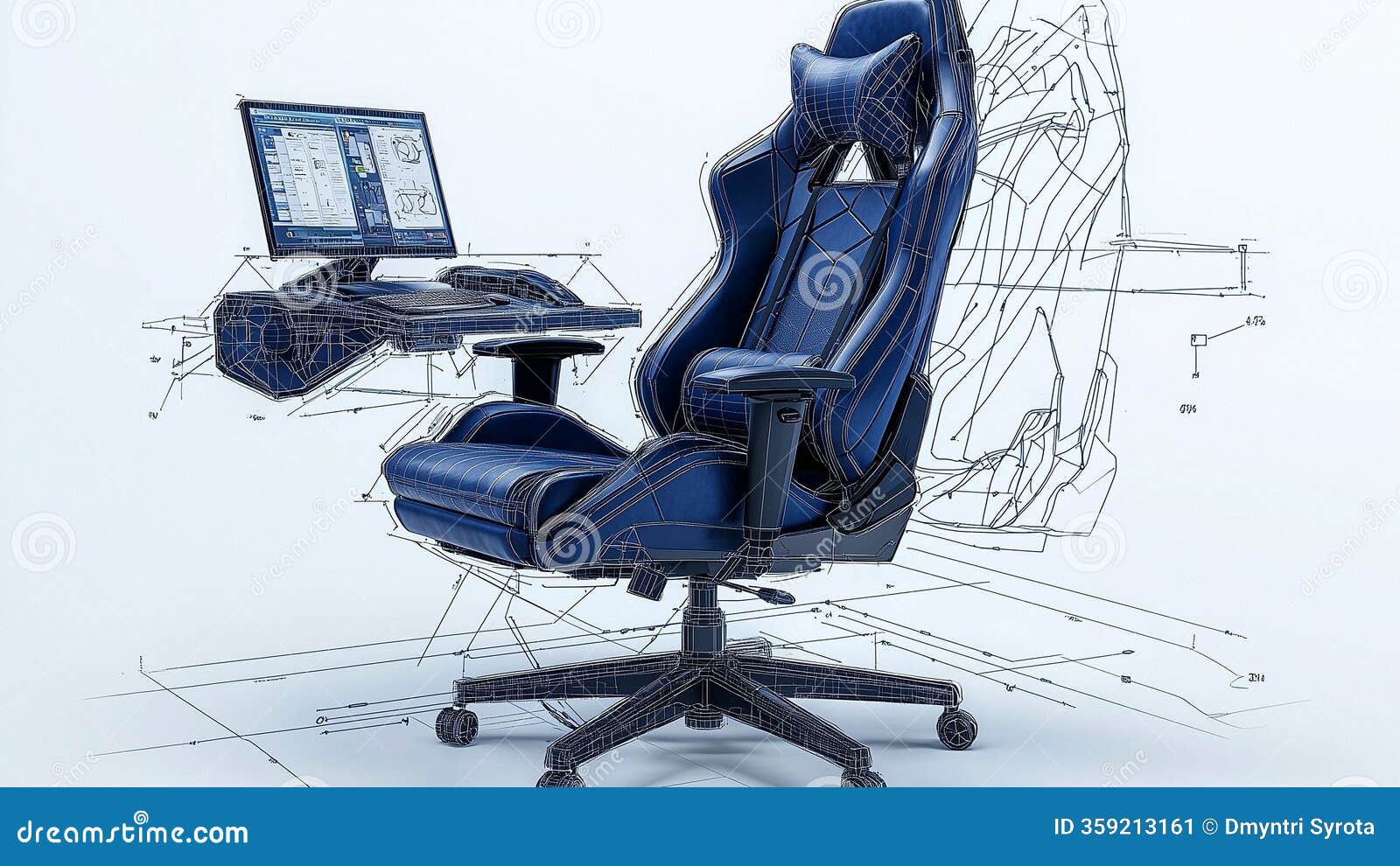 Futuristic Gaming Chair Blueprints Stock Illustration - Illustration of ...