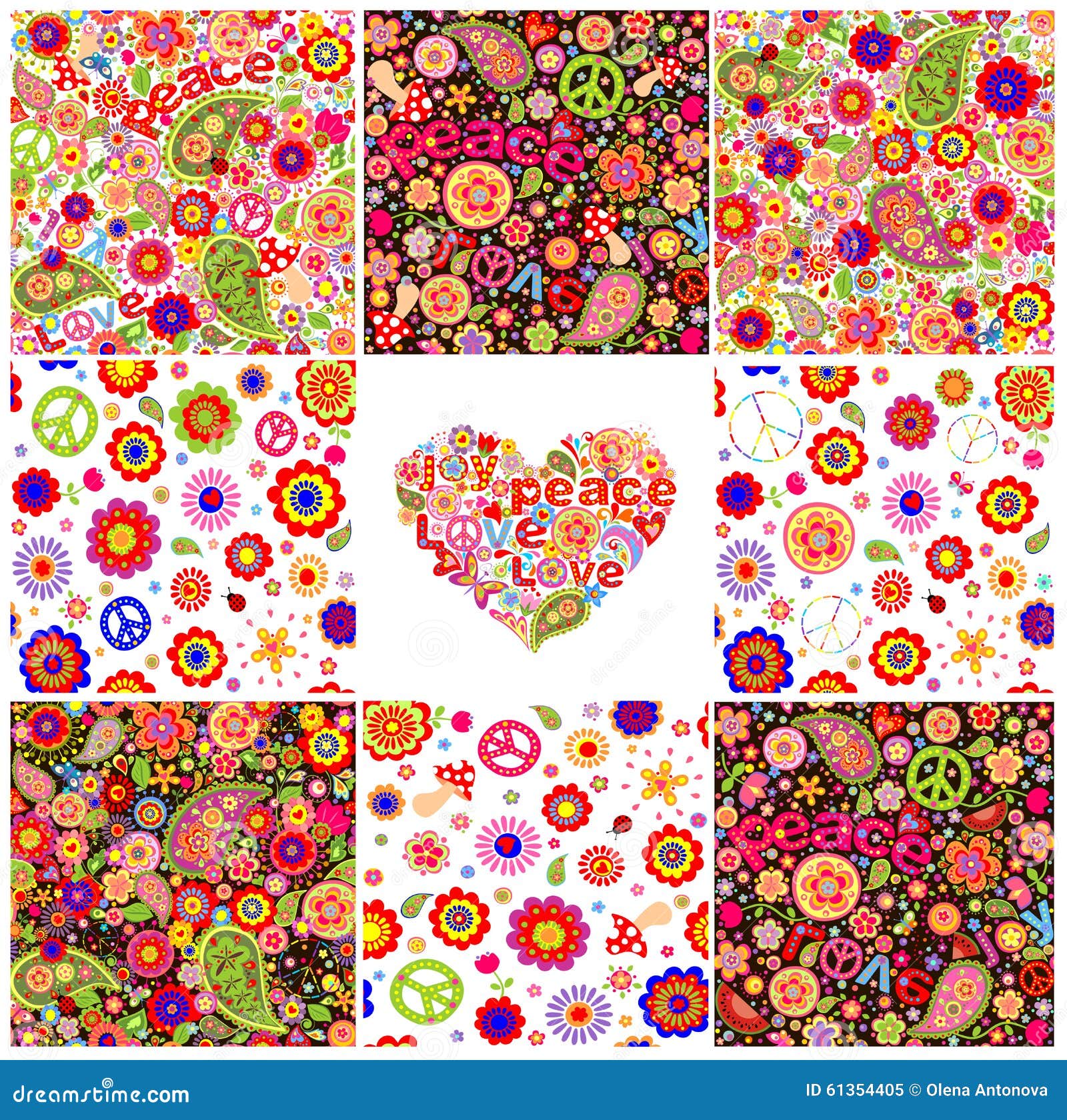 Collection of Hippie Wallpapers Stock Vector - Illustration of ...