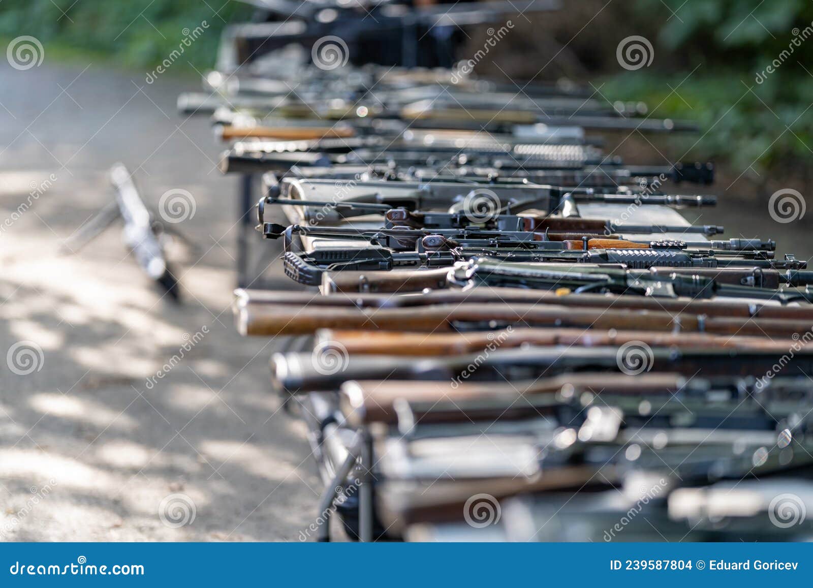 Collection of Historical and Modern Weapons on the Shooting Range Stock ...