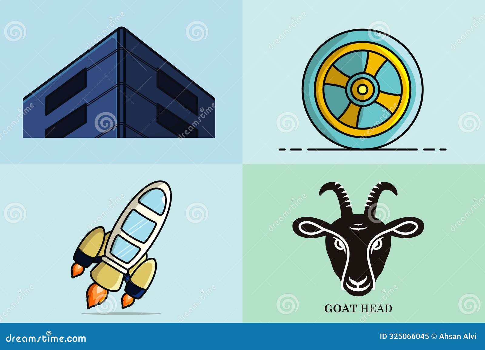 Collection of Home with Tyre, Rocket, and Goat Vector Design. Stock ...