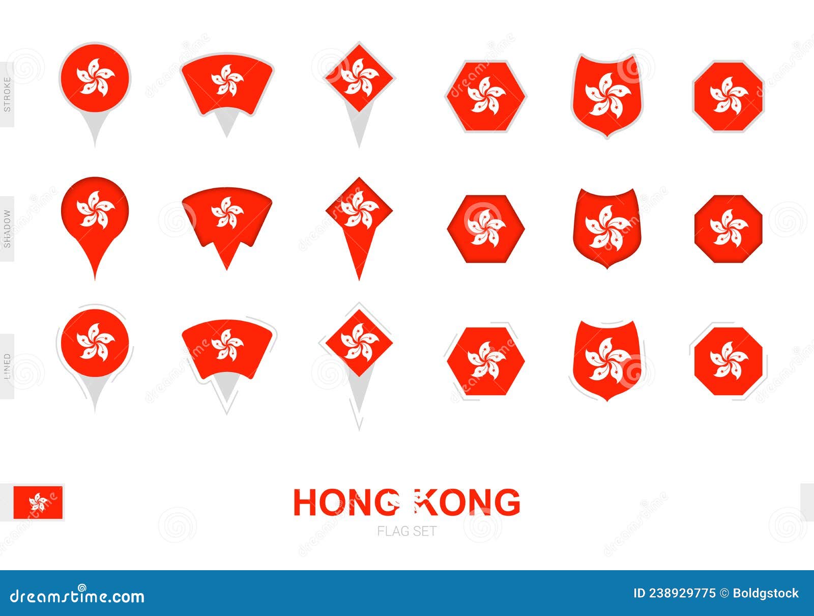 Collection of the Hong Kong Flag in Different Shapes and with Three ...
