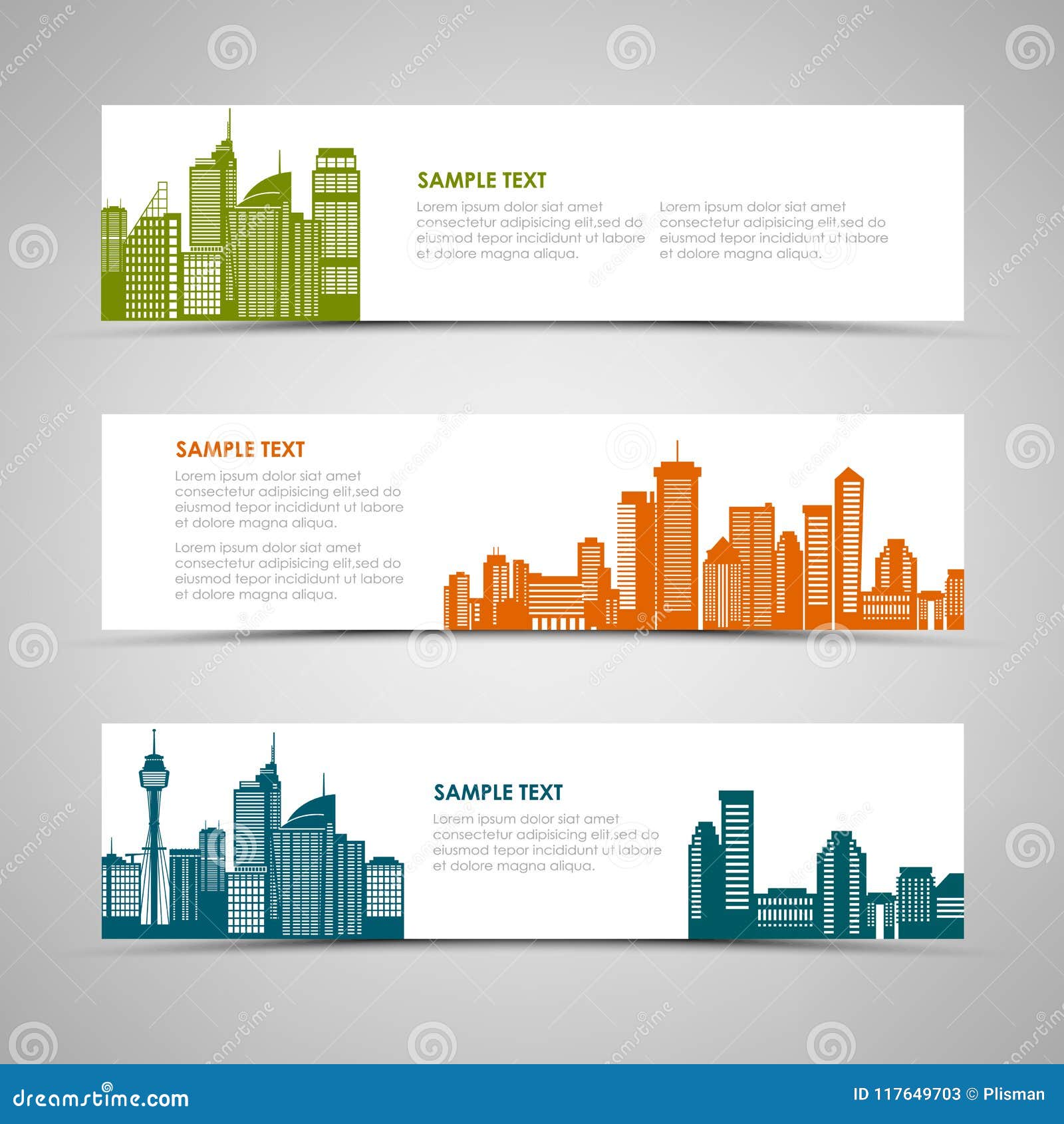 Collection Horizontal Banners with Colorful Silhouettes of Cities Stock ...