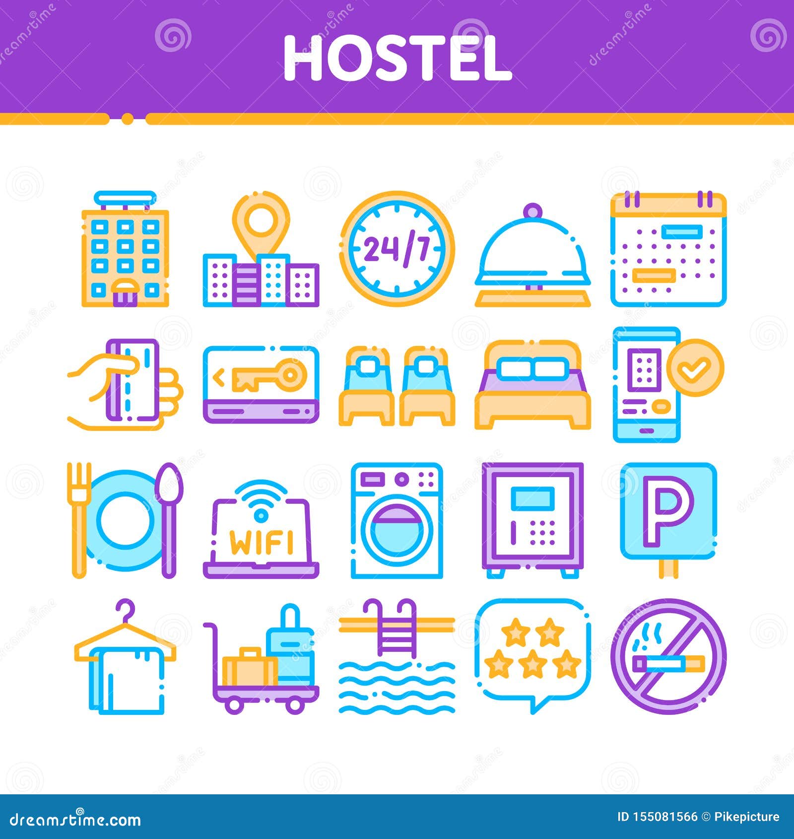 Collection Hostel Elements Vector Sign Icons Set Stock Vector ...