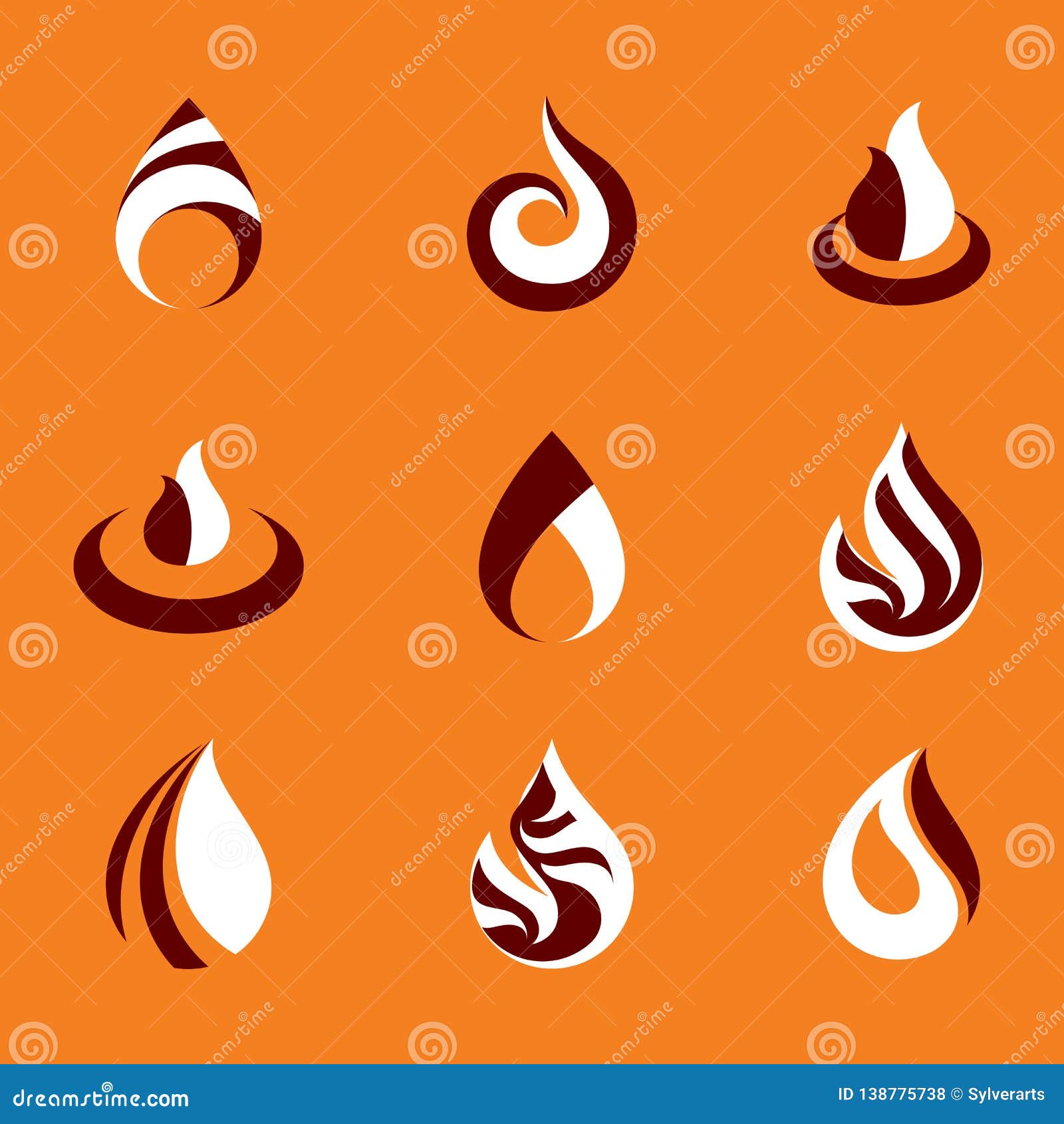 Collection of Hot Orange Fire Vector Illustrations. Stock Vector ...