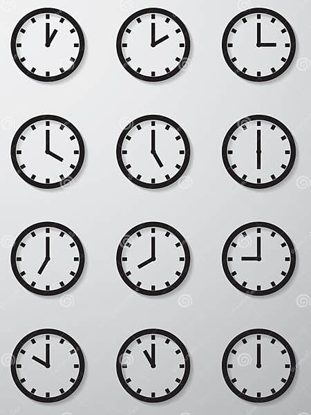 Collection of 12 Hours Clock Face Icon. Stock Illustration ...