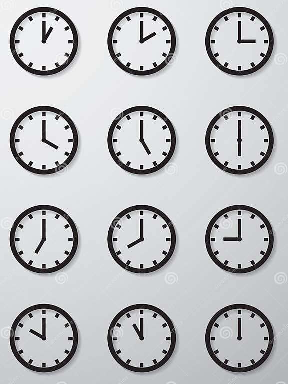 Collection of 12 Hours Clock Face Icon. Stock Illustration ...