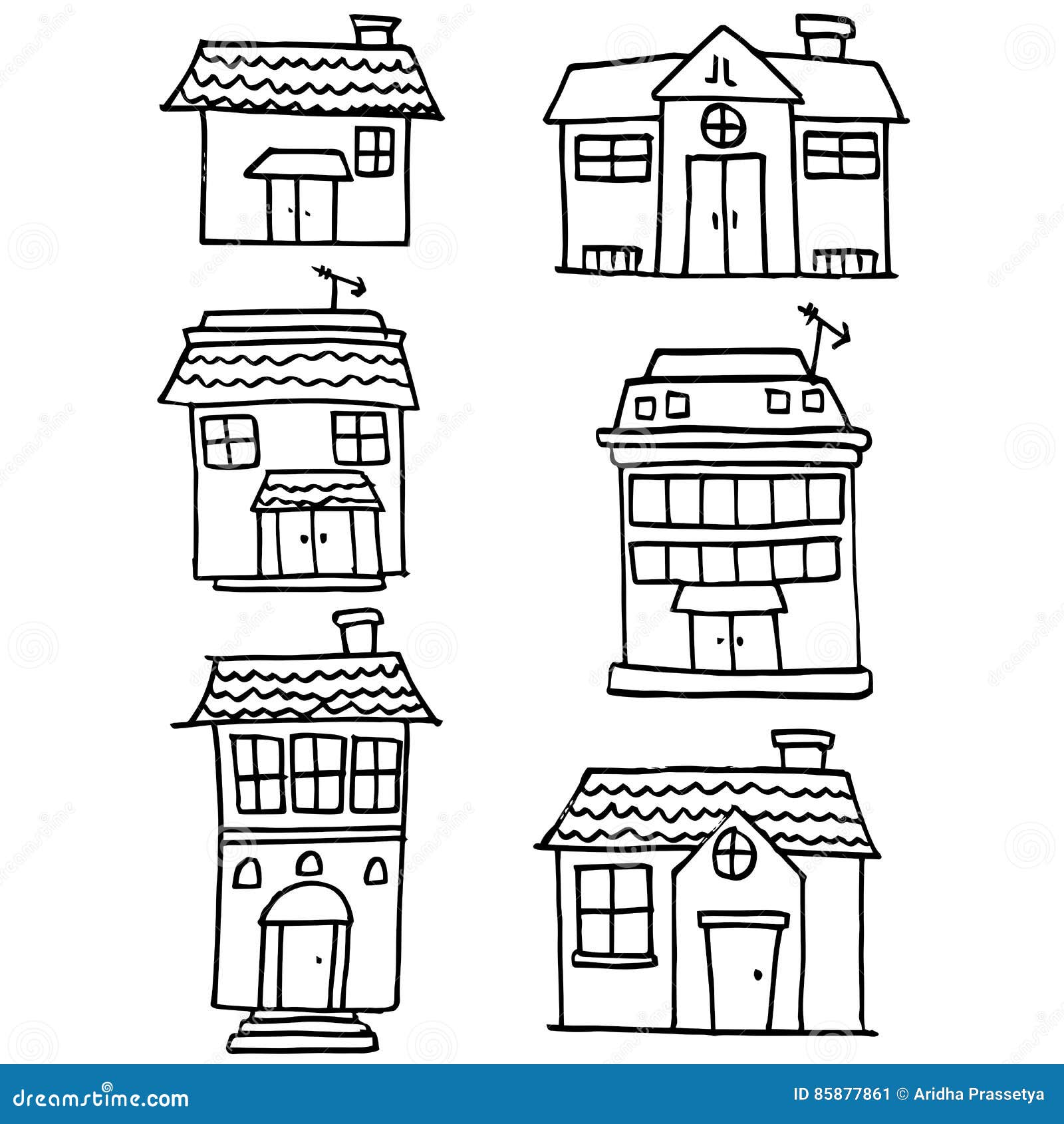 Collection of House and Building Hand Draw Stock Vector - Illustration ...