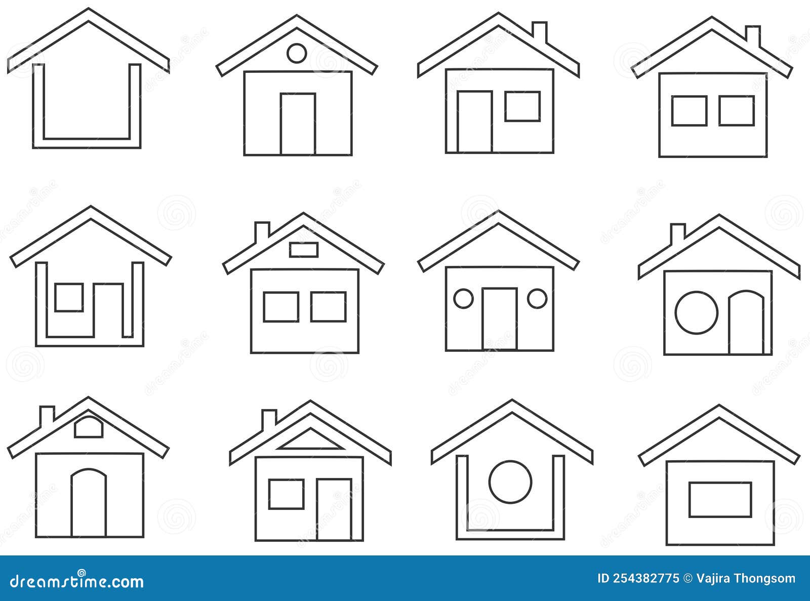 The Collection of House Design with Black Stroke Vector. Stock Vector ...