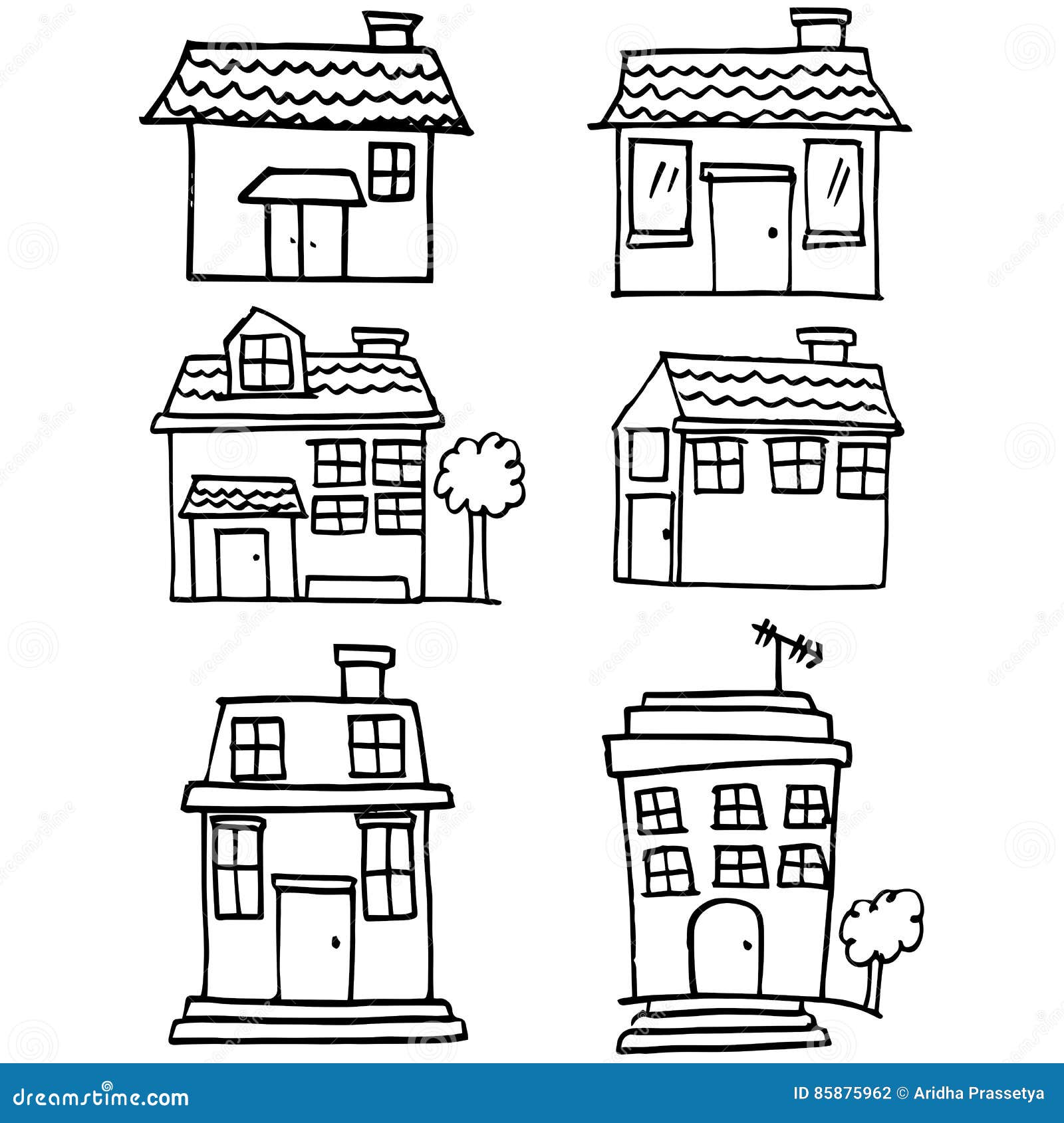 Collection of House Set Doodle Stock Vector - Illustration of drawn ...