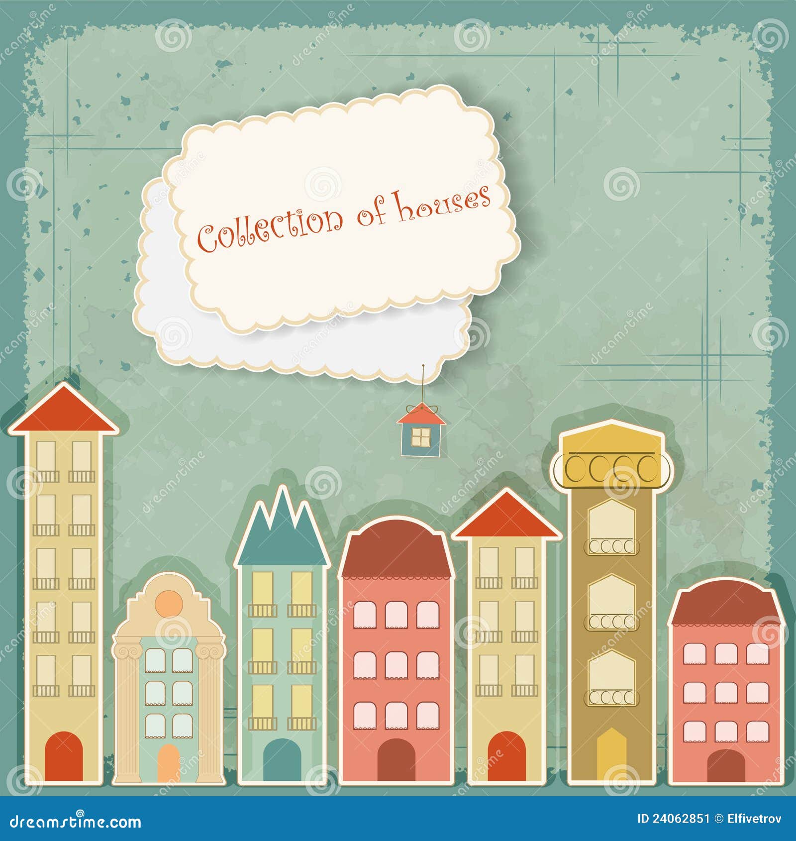 Collection of Houses on Vintage Background Stock Vector - Illustration ...