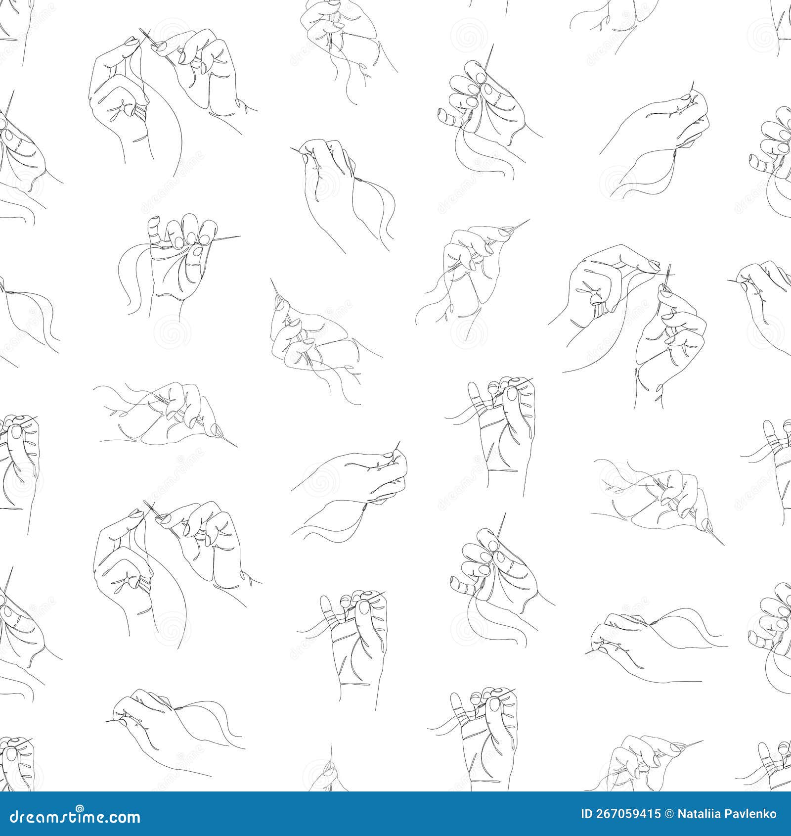 Collection. Human Hands Sew a Needle and Thread. Seamless Pattern in ...