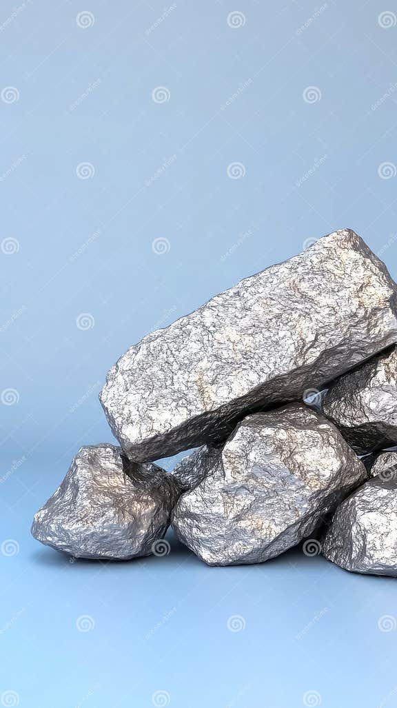 A Collection of Hyper-realistic Silver Rocks Rests on a Sleek Surface ...