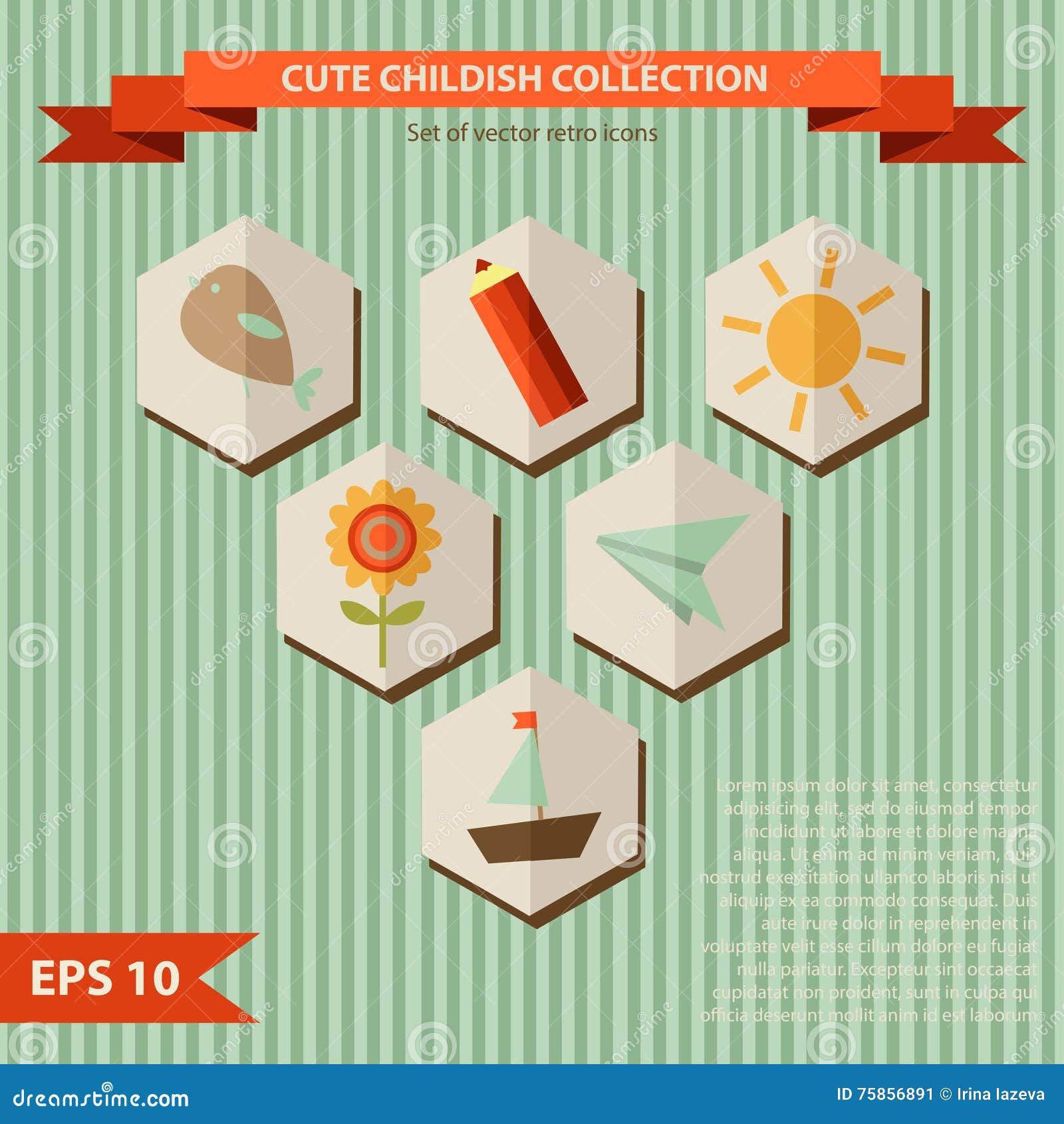 Collection of Icons with Cute Childish Illustrations Stock Vector ...