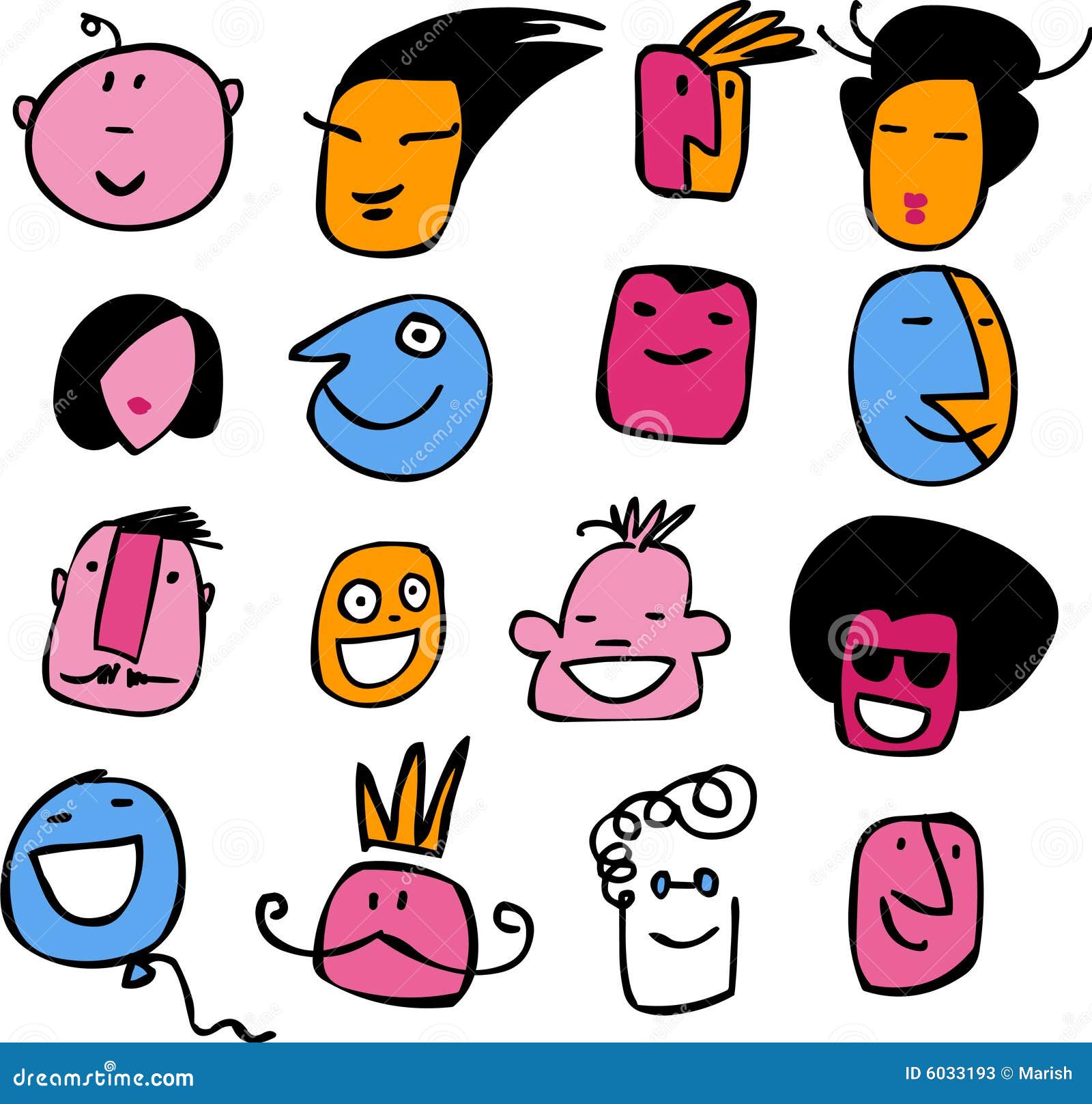 Collection of Icons and Logos of Comic Heads Stock Vector ...