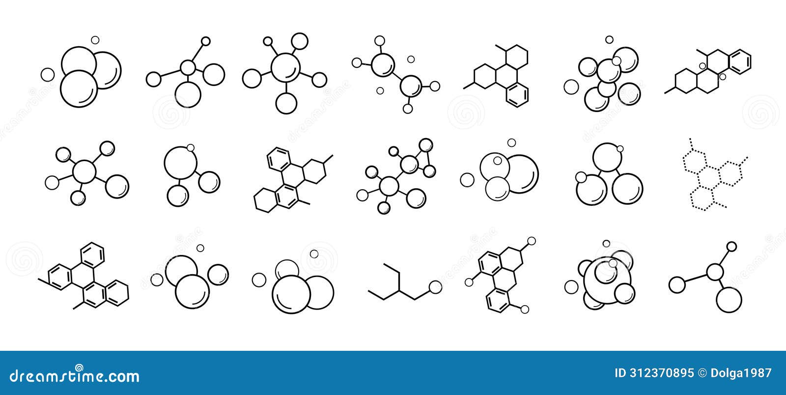A Collection of Icons with Outlines of Molecules on a White Background ...