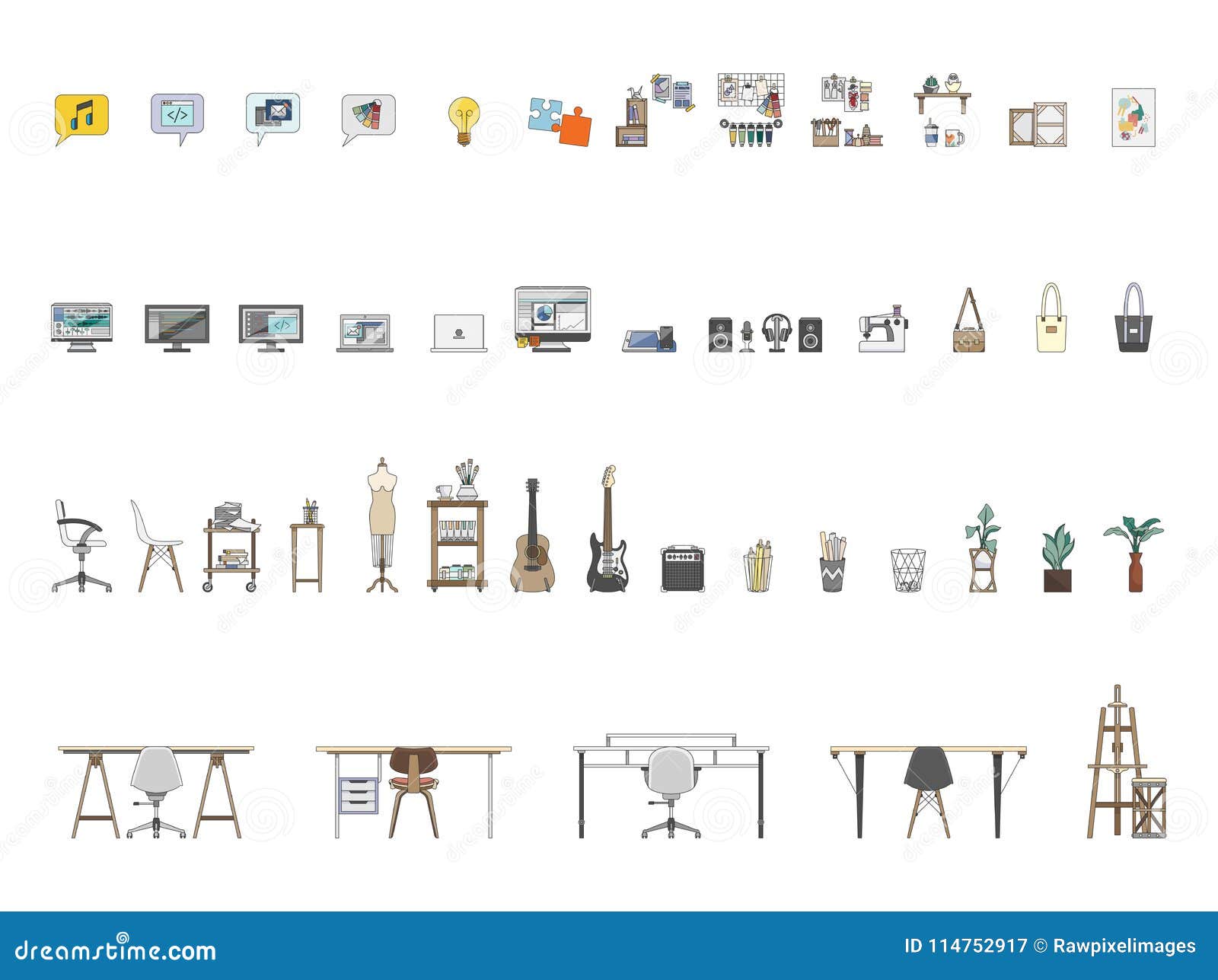 Collection of Illustrated Random Items Stock Illustration ...