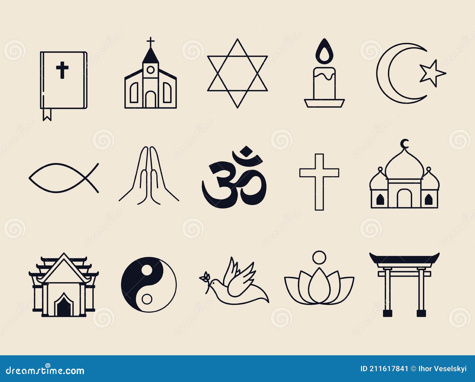 COllection of Illustrated Religious Symbols Stock Vector - Illustration ...