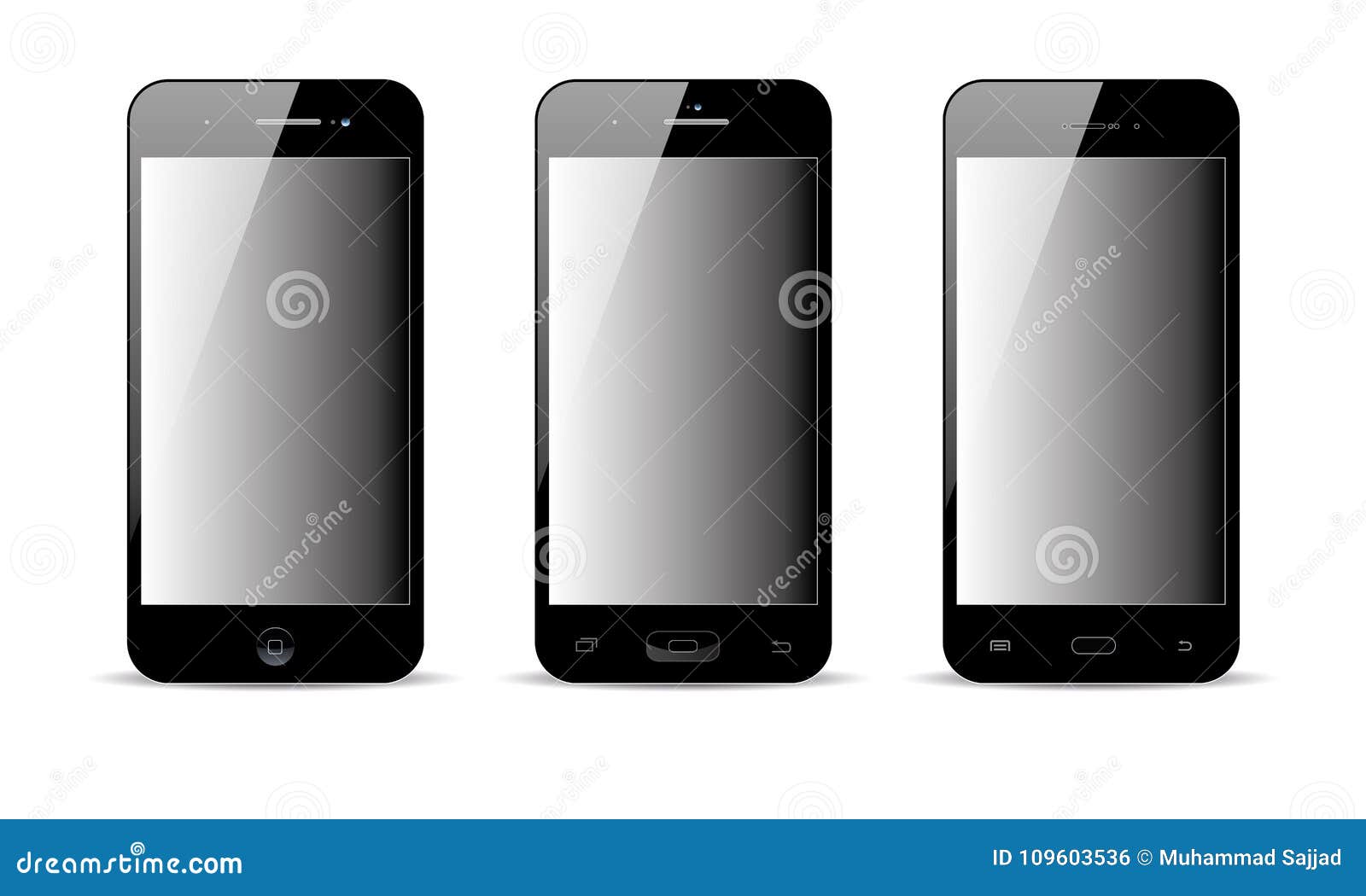 Set of Realistic Vector Android Mobile Phone Touch Screen Illustration ...