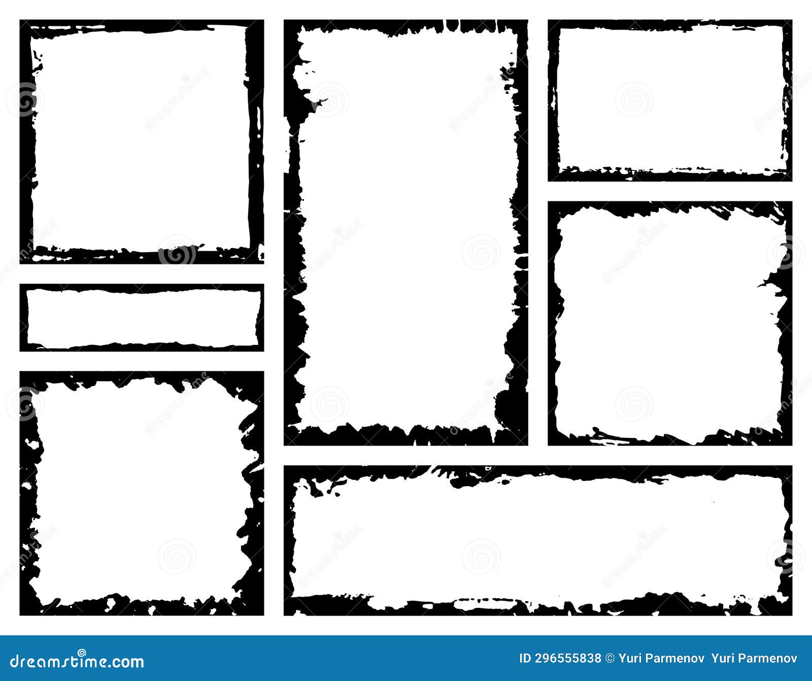 Collection of Ink Grunge Frames, Borders Set. Hand Drawn Box for Text ...