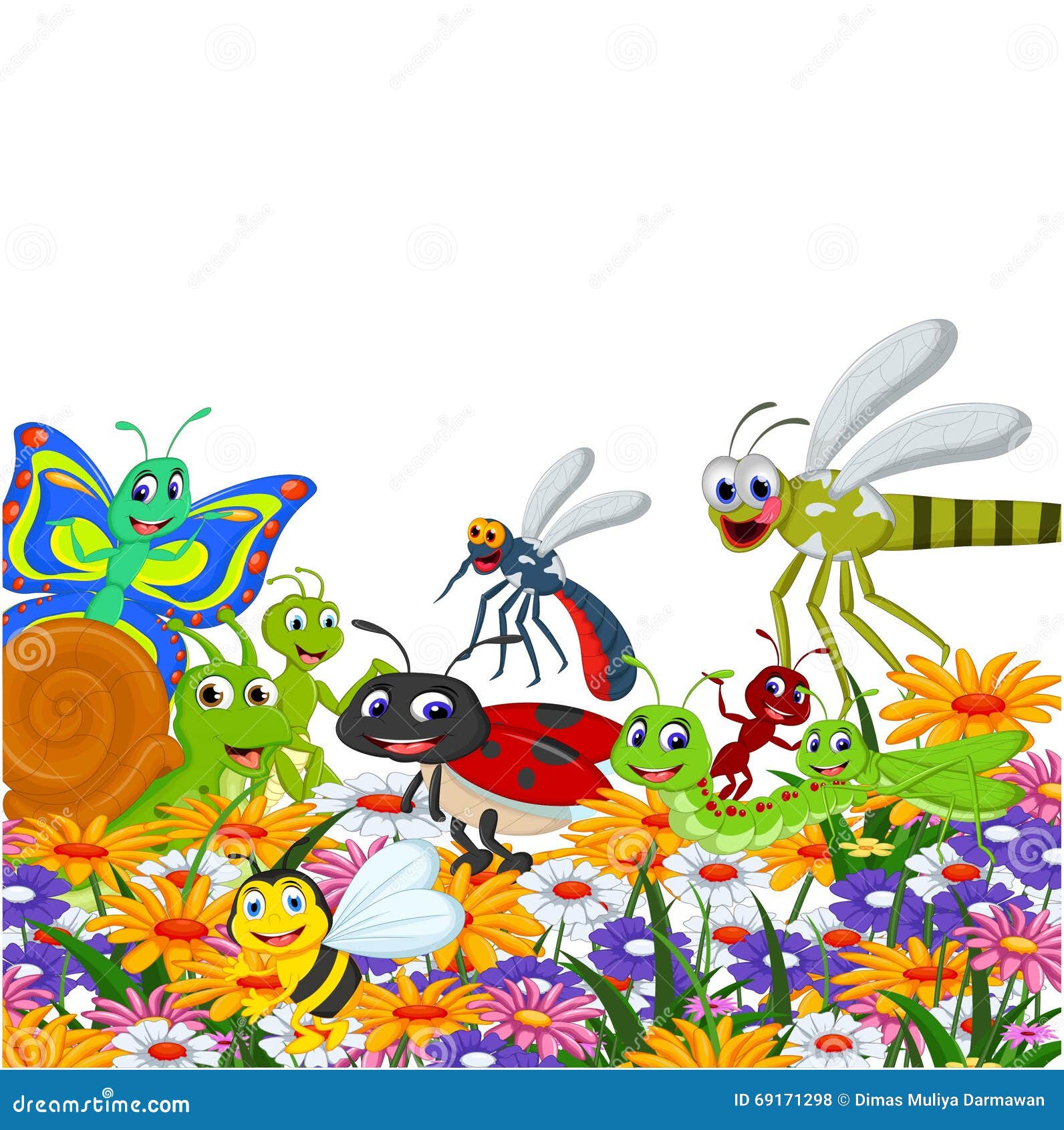 Collection of Insects in the Flower Garden Stock Illustration ...