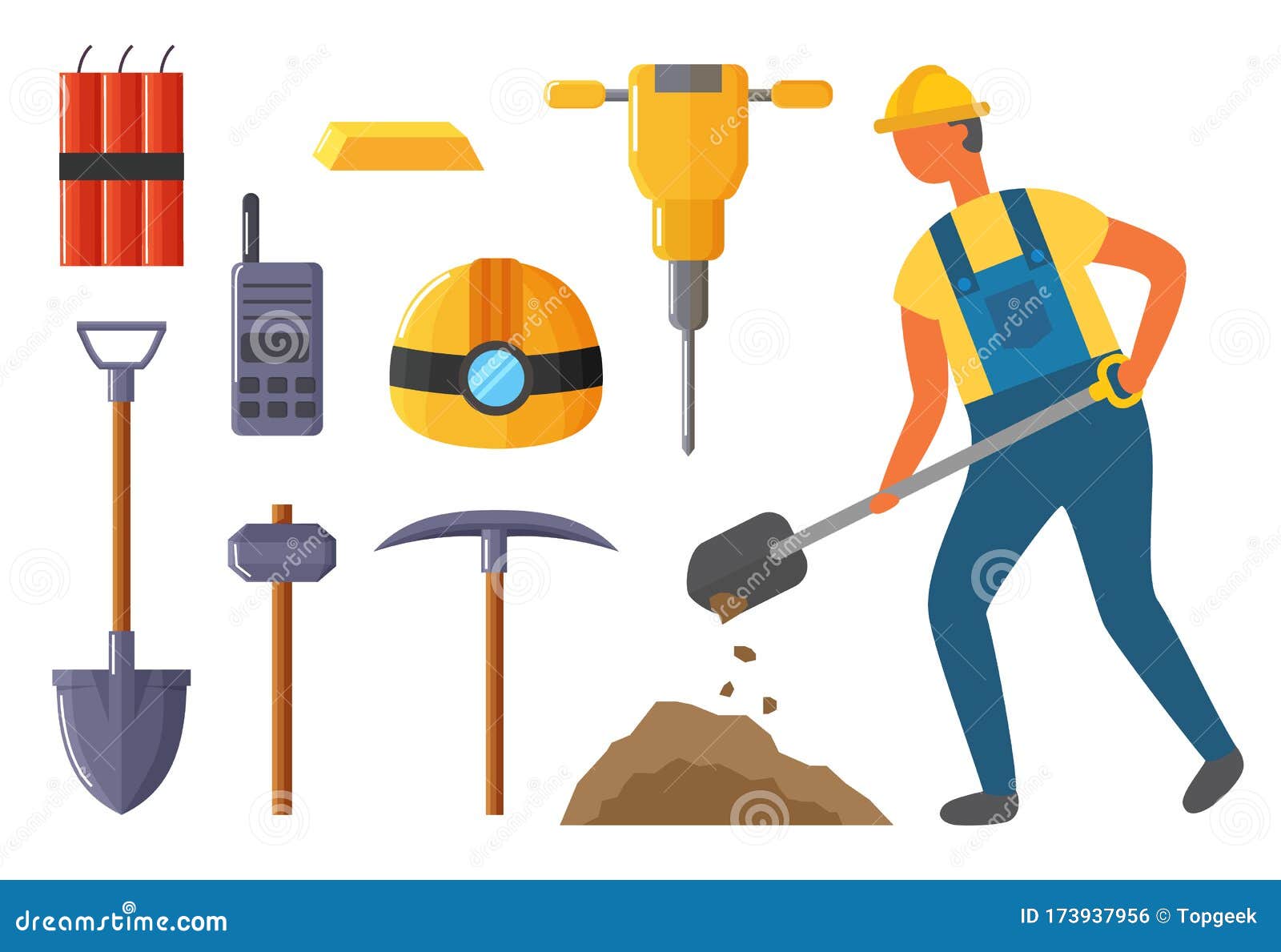 Miner and Mining Industry Equipments Kit Vector Stock Vector ...