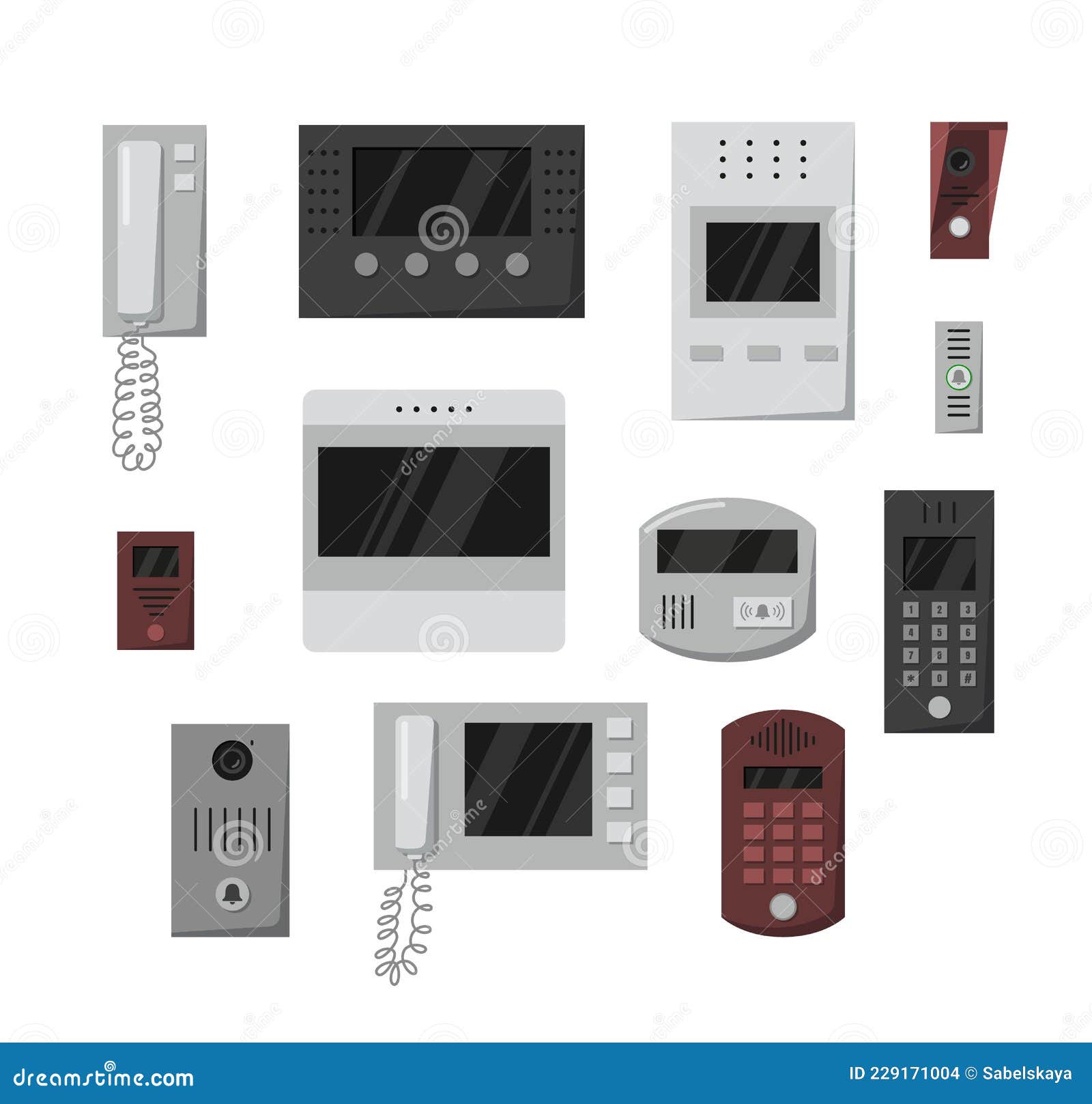 Collection of Intercom Security Devices, Flat Vector Illustrations ...