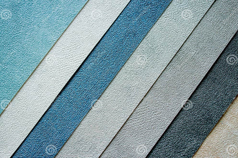 A Collection of Interior Wallpaper Samples in Textured Blue Shades ...