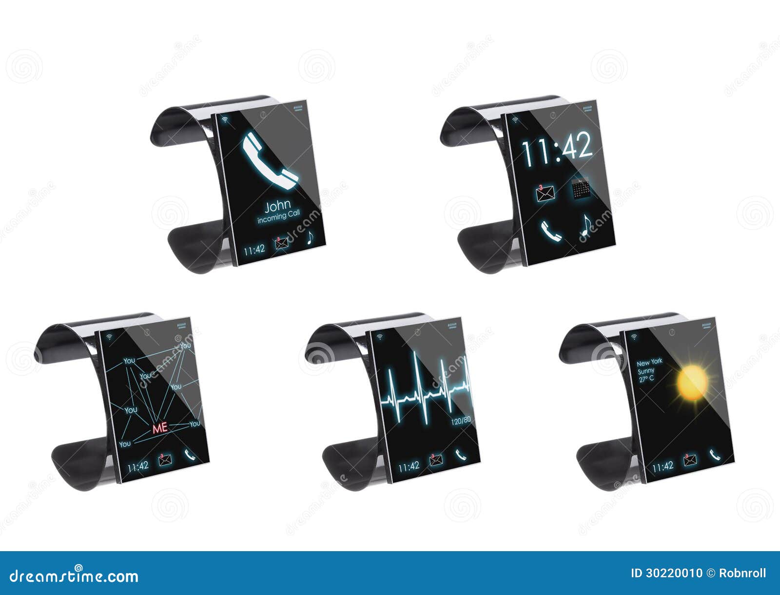 Collection of Internet Smart Watches, Isolated on White Stock ...