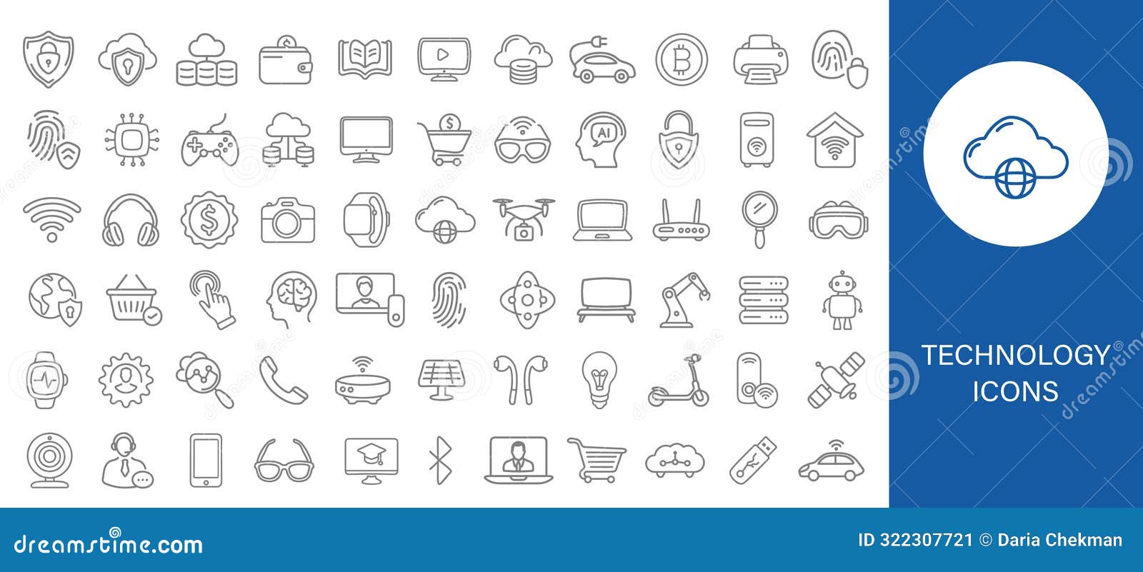 Collection of Internet Technology Linear Icons Isolated on White Stock ...