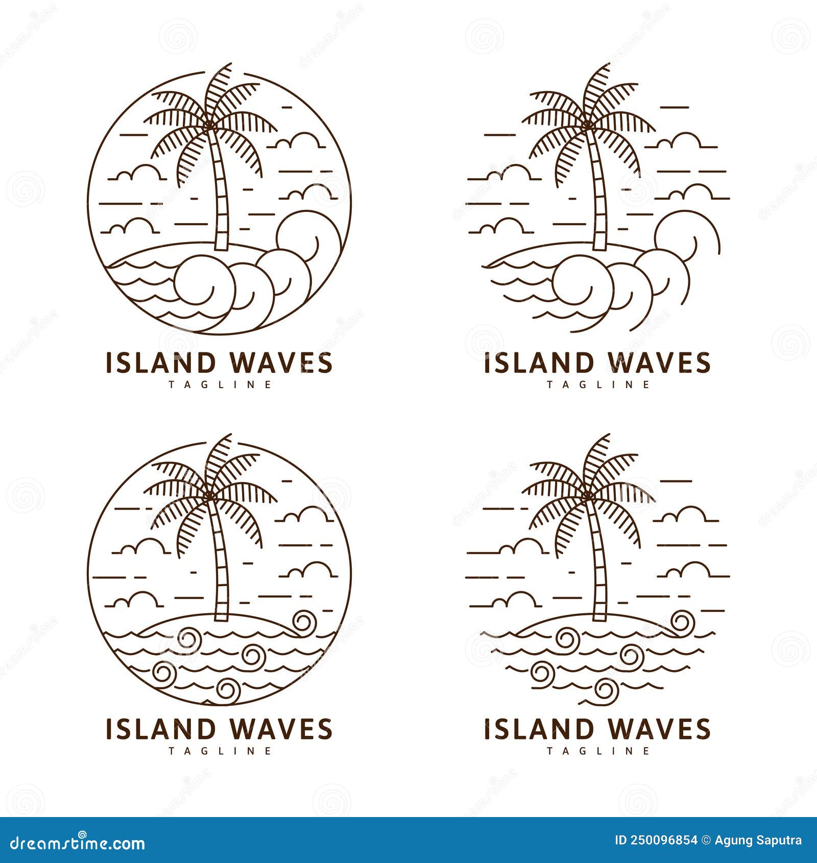 Collection Island and Wave Illustration Monoline or Line Art Style ...
