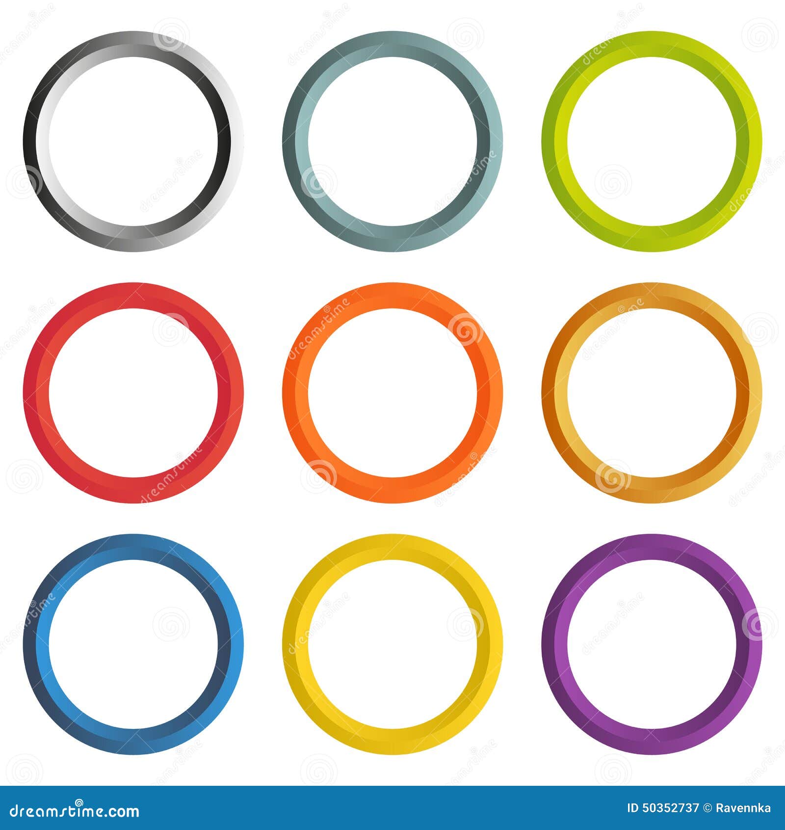 Collection of 9 Isolated Circle Frames with White Copyspace Stock ...